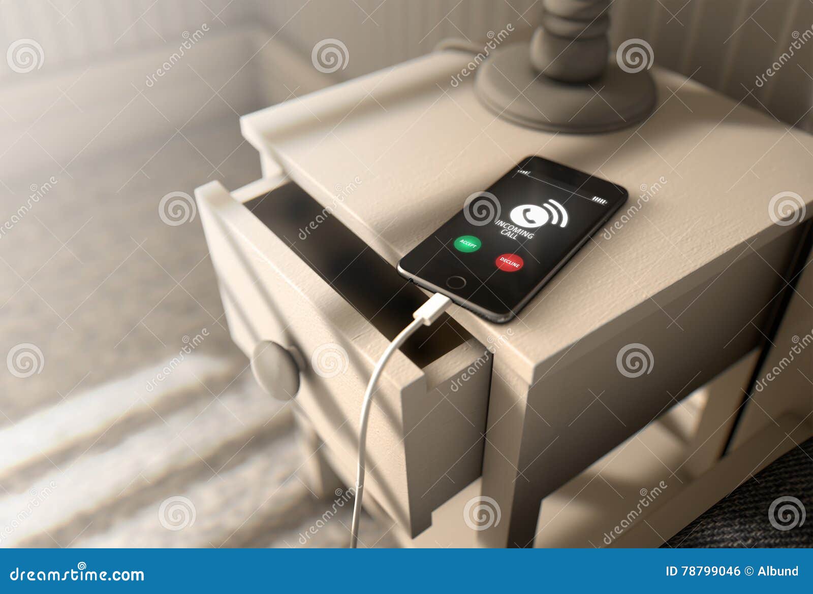 Incoming Call Cellphone Next To Bed Stock Illustration - Illustration ...