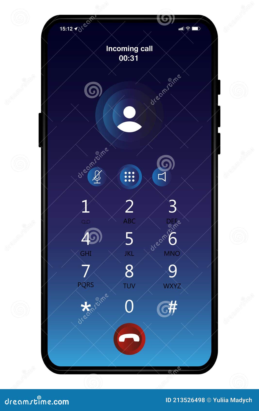 Incoming Call, Recording Screen. Switched Keyboard Smartphone Interface ...