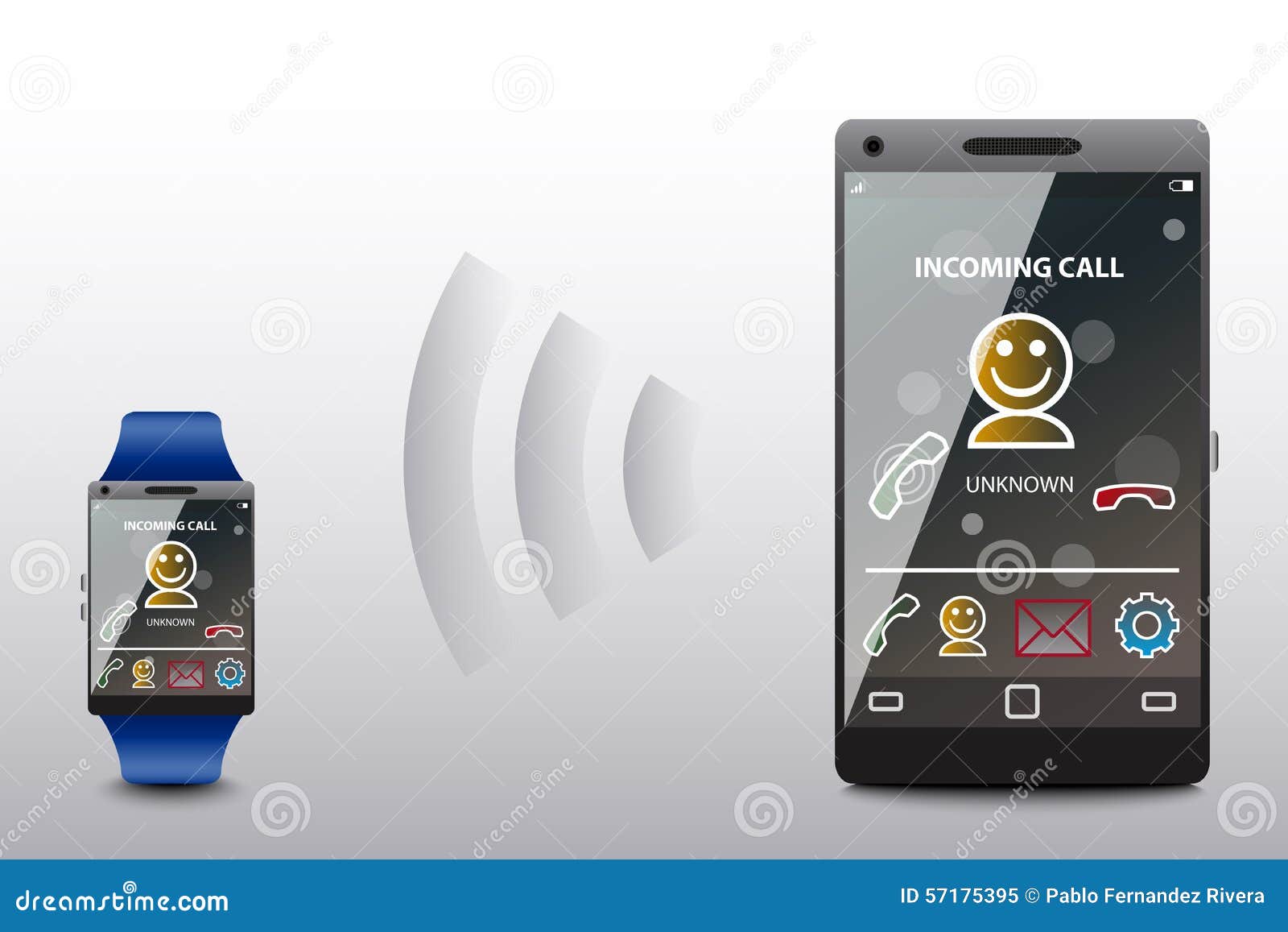 Incoming Call in Smart Phone and Smart Watch Stock Illustration ...