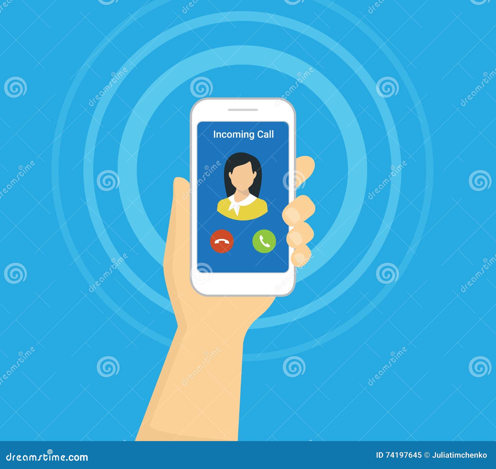 Incoming Call on Smartphone Screen. Flat Vector Illustration for ...