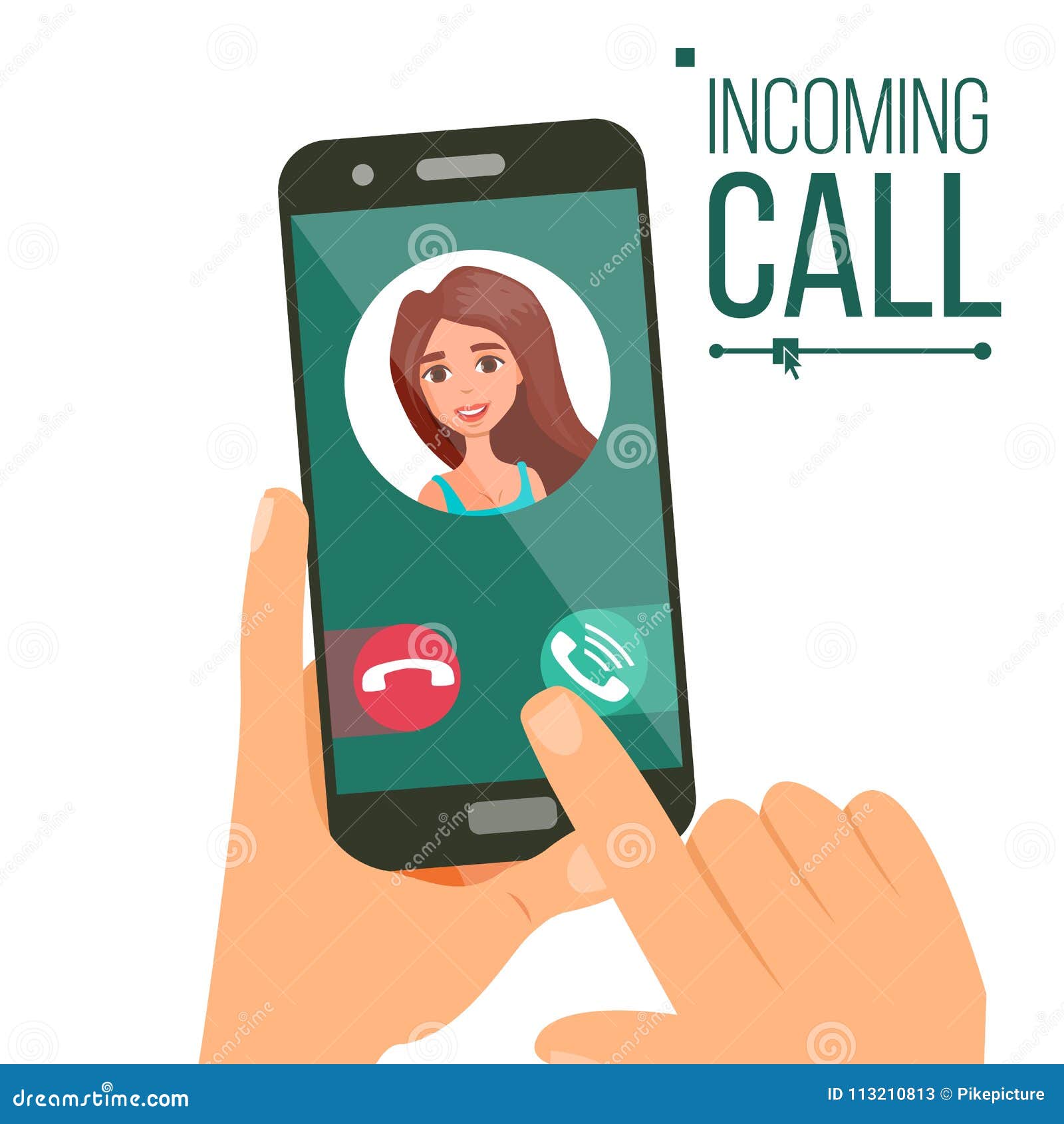 Incoming Call Vector. Woman Face on Mobile Smartphone Screen. Calling ...