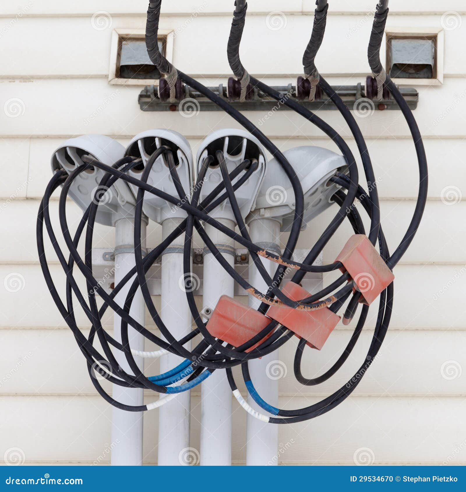 Incoming Electricity Junction of Wires on Wall Stock Photo - Image of ...