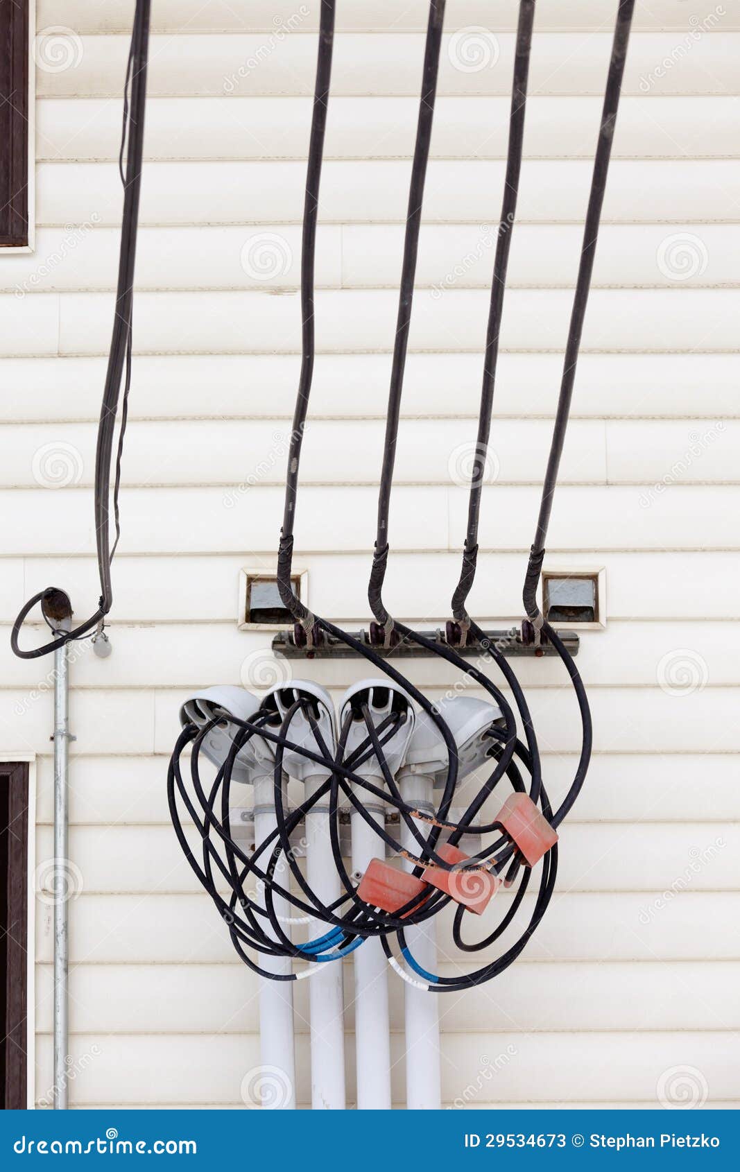 Incoming Electricity Junction of Wires on Wall Stock Image - Image of ...