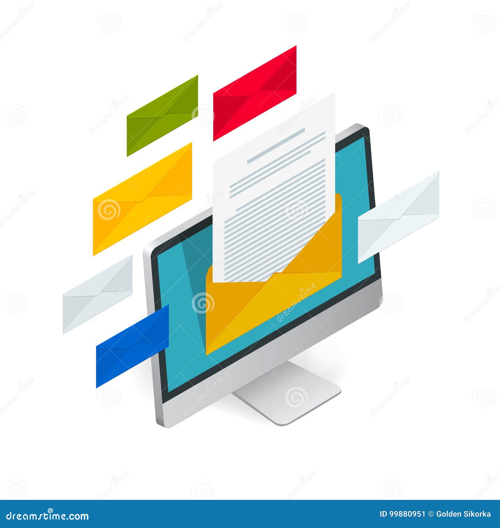 Incoming Email Isometric Vector Concept. Receiving Messages. Laptop ...