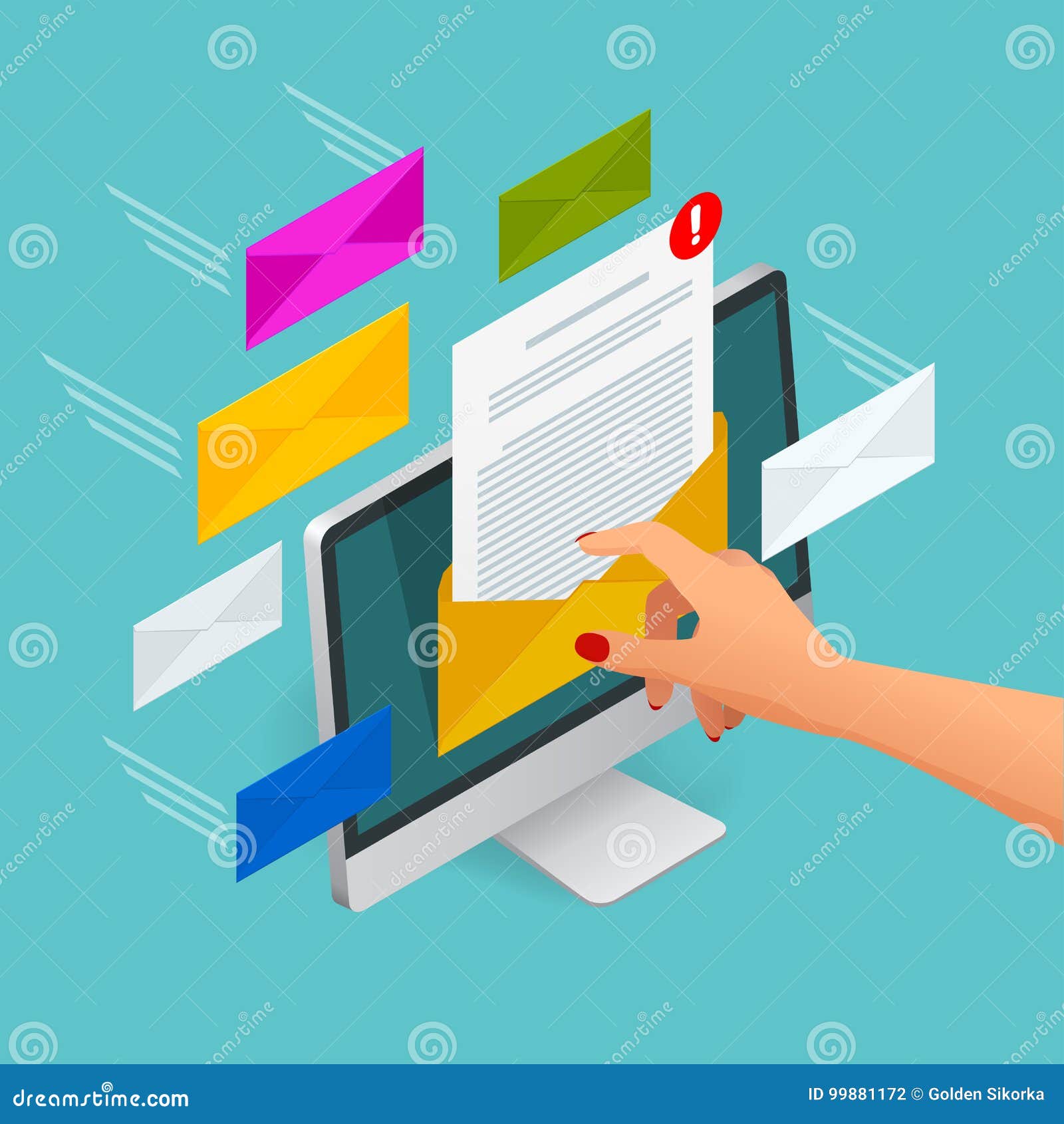 Incoming Email Isometric Vector Concept. Receiving Messages. Laptop ...