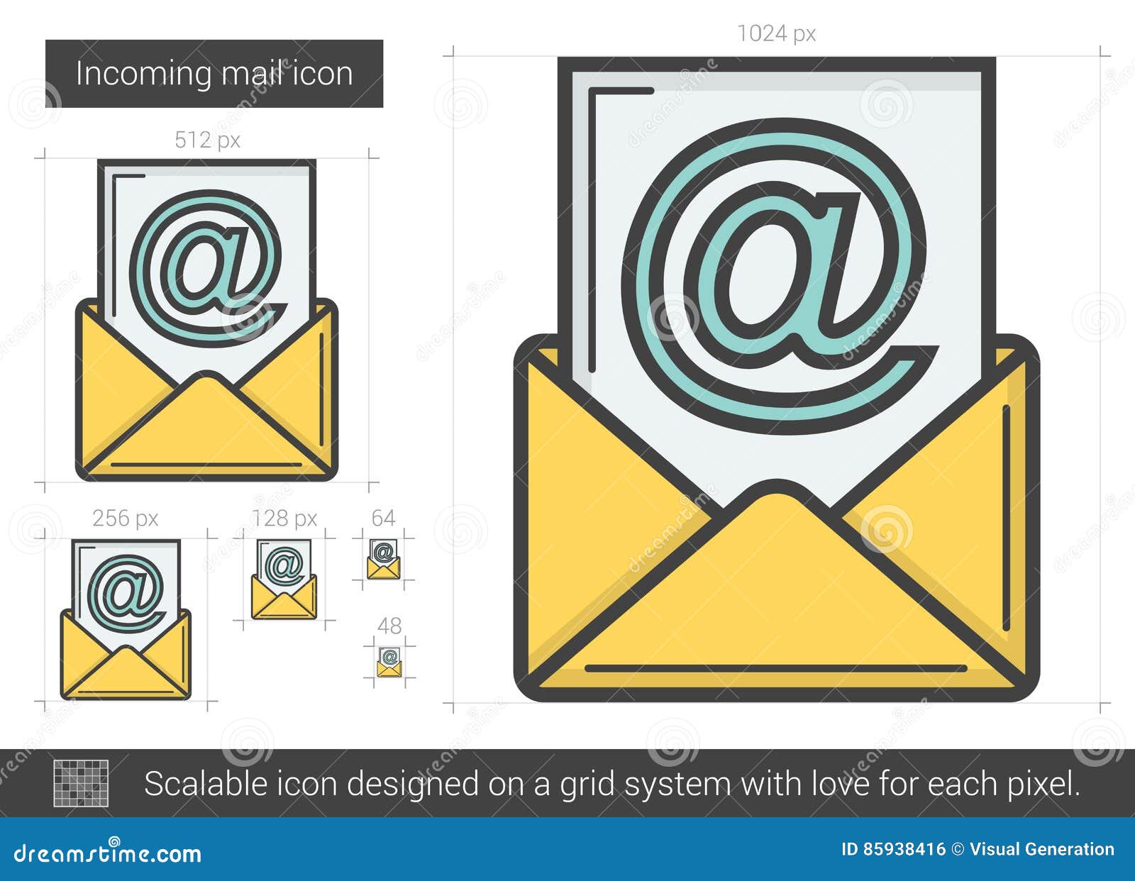 Incoming mail line icon. stock vector. Illustration of isolated - 85938416
