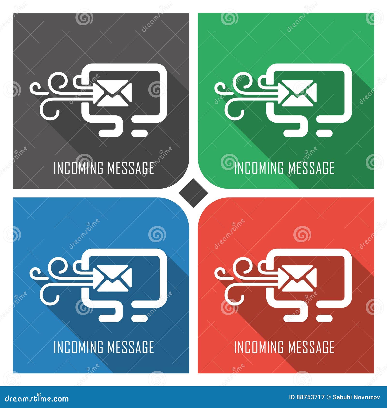 Incoming Message Flat Vector Icon On Colorful Background. Simple PC Web ...