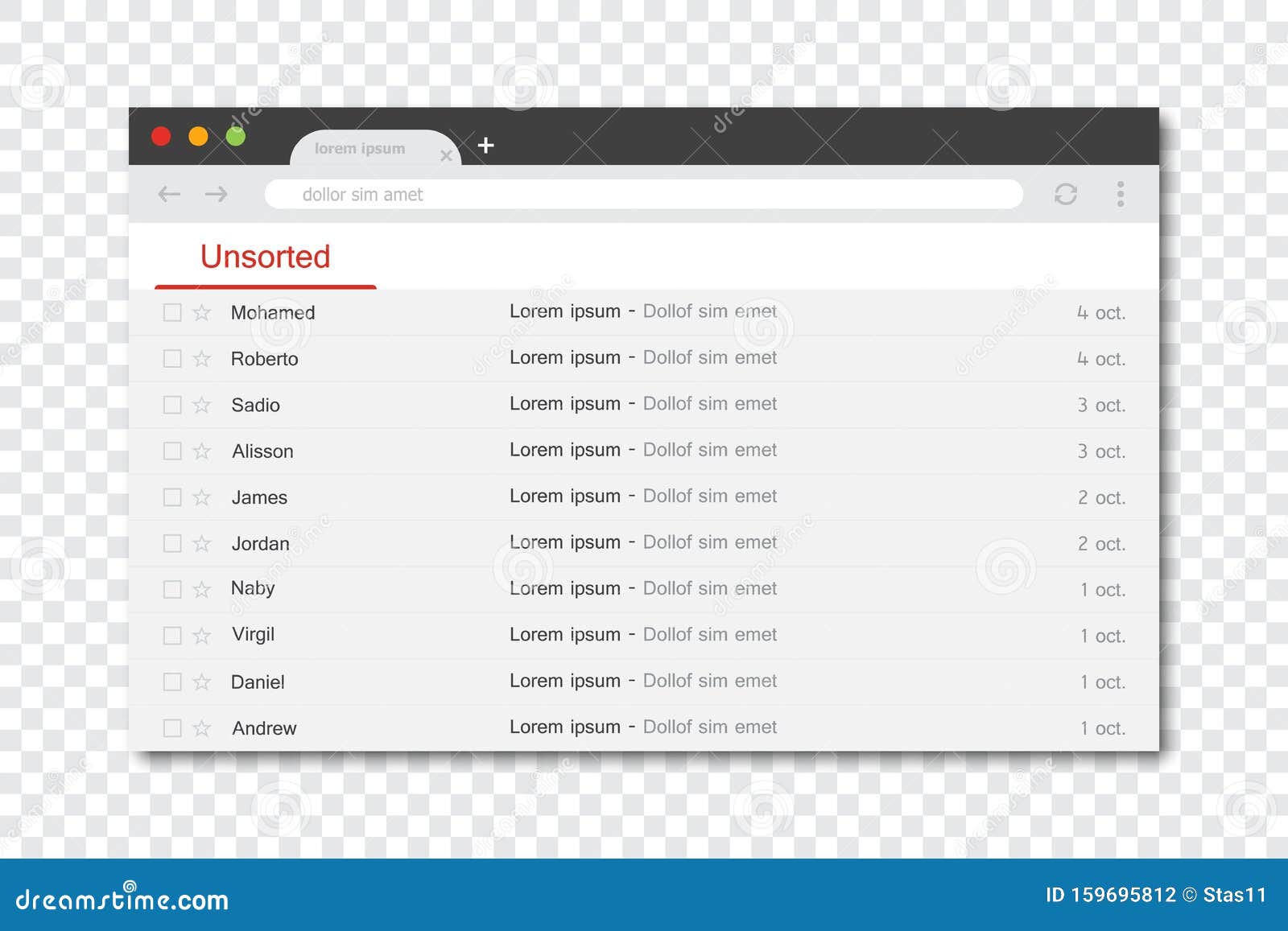 Incoming Messages Browser Window Frame Template With Shadow On A ...