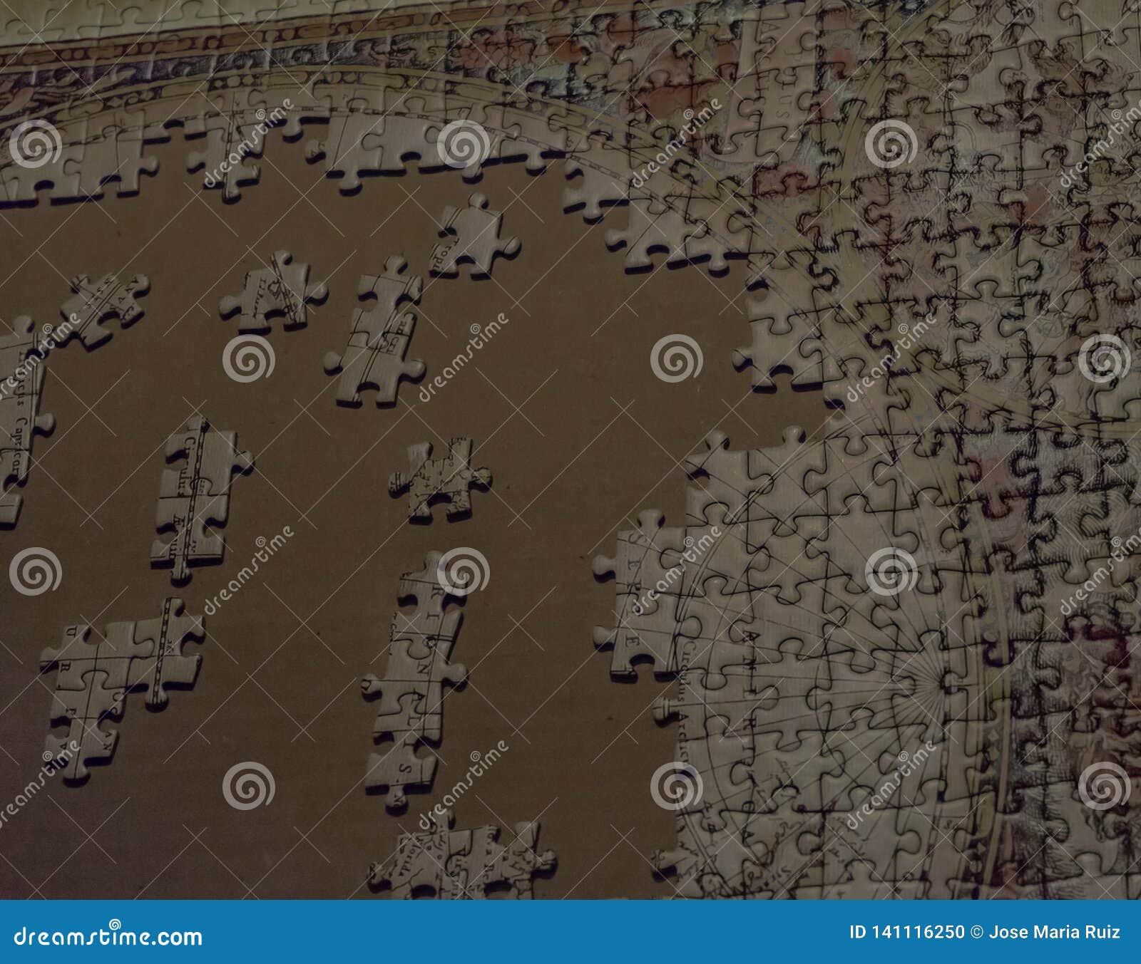 Incomplete Puzzle of Many Pieces in Process and a Cardboard As ...