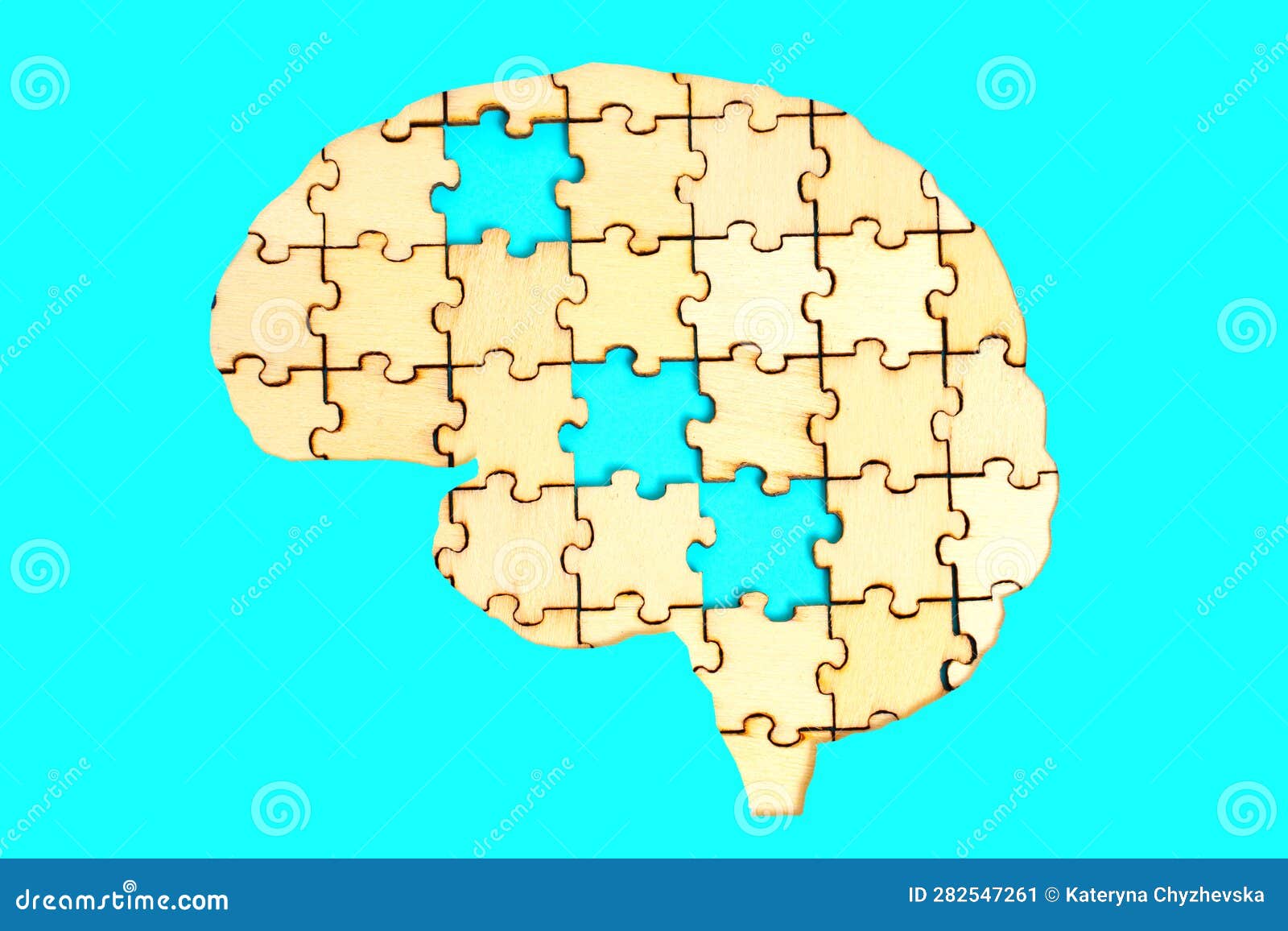 Incomplete Wooden Puzzle Brain Shape Stock Image - Image of problem ...