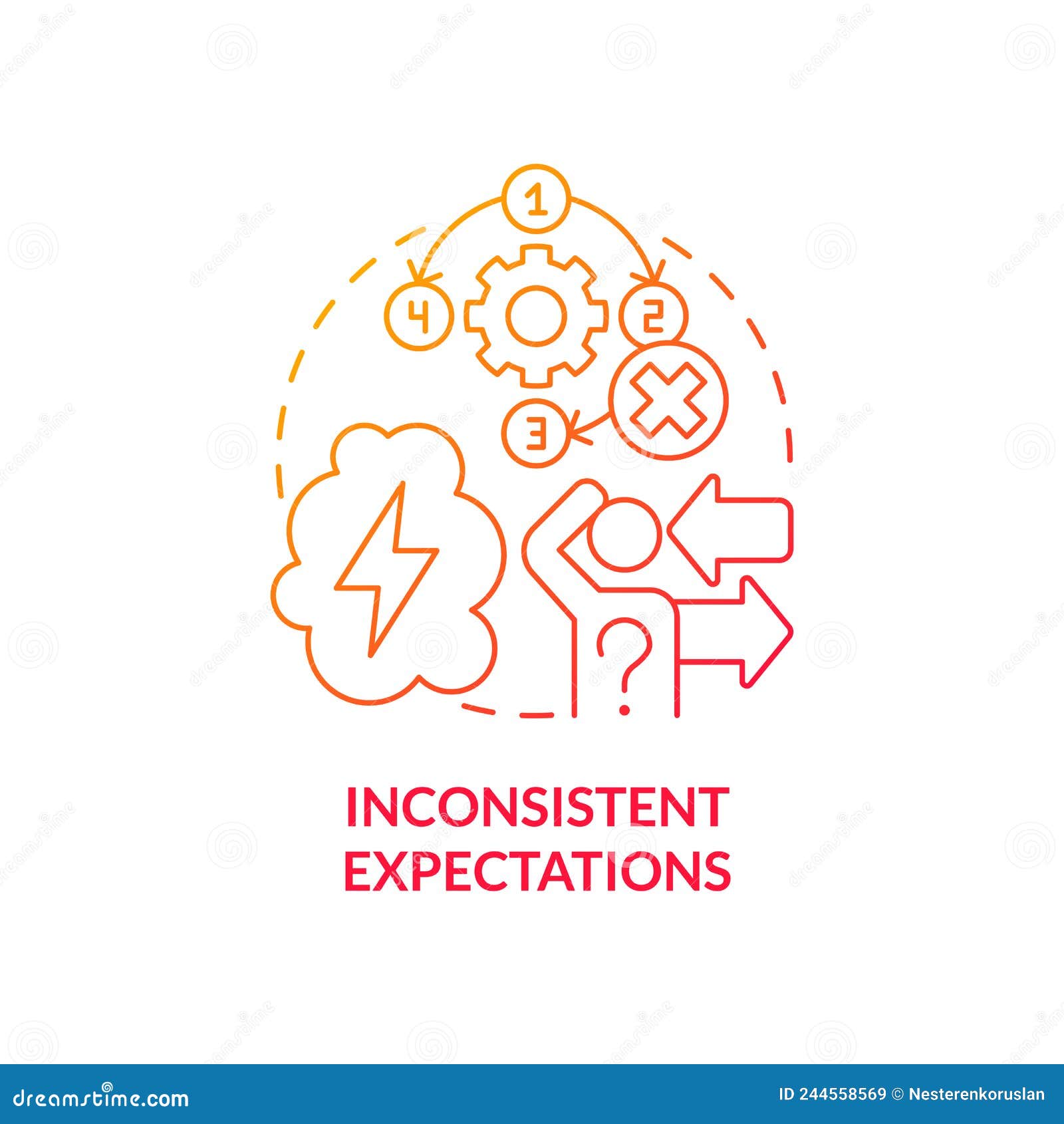 Work Inconsistent. Businessman Holding An Arrow Pointing In Different ...