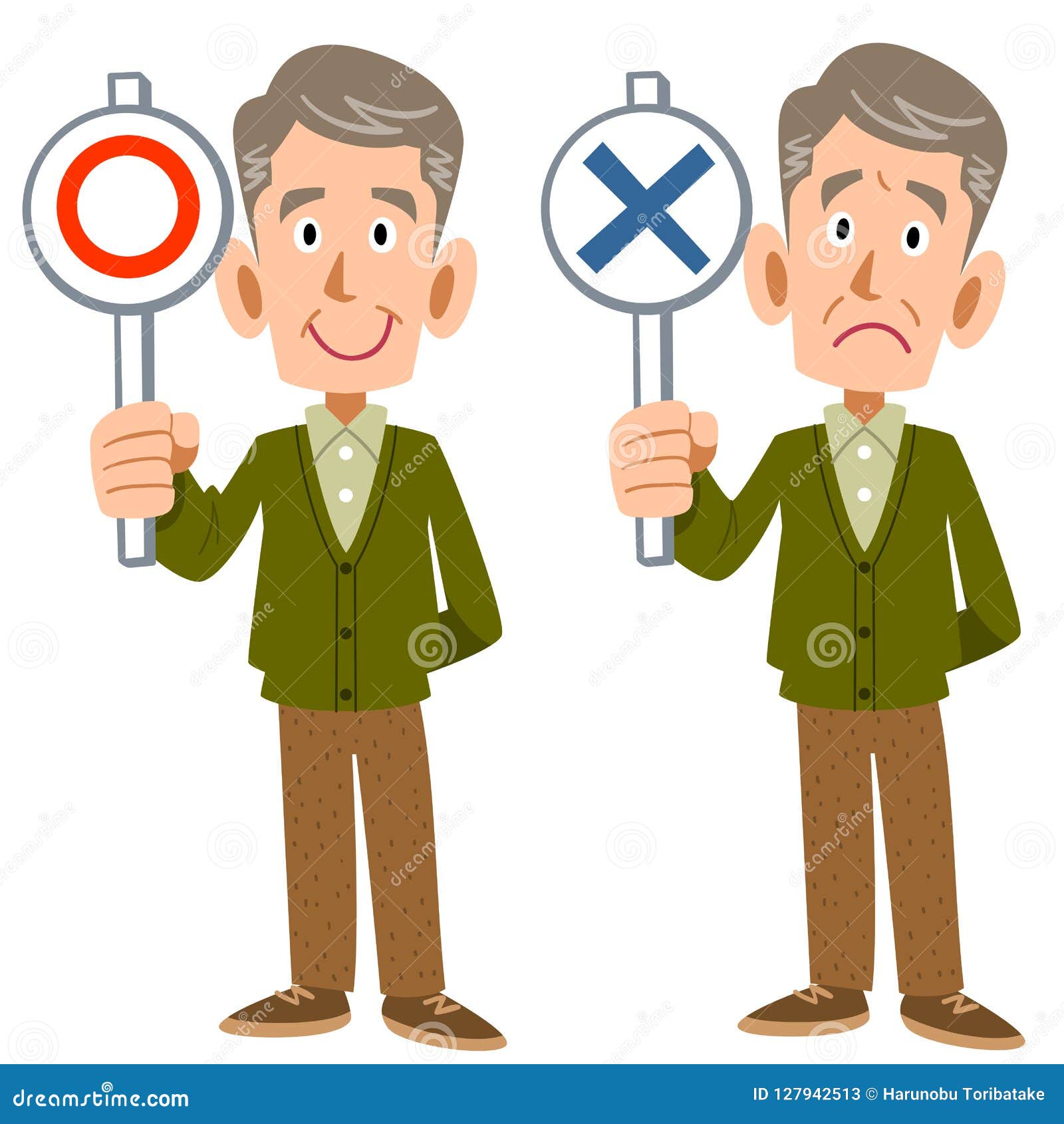 An Old Man Shows Correct and Incorrect Answers Stock Vector ...