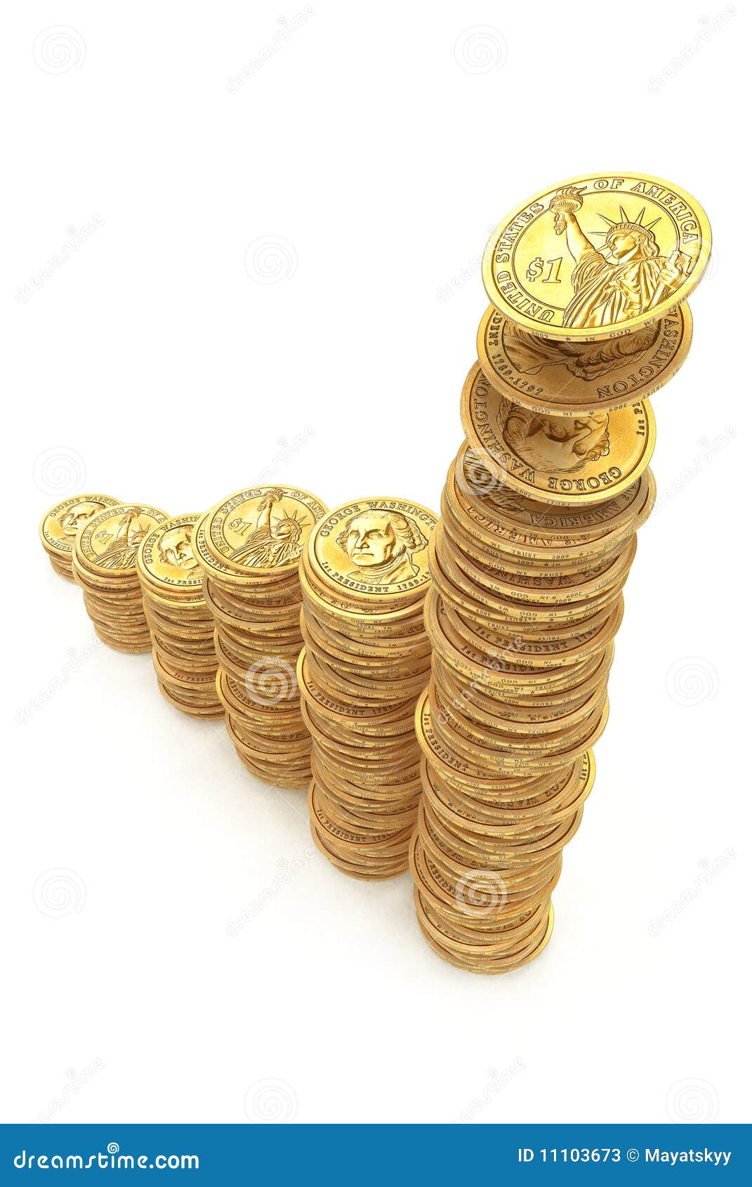 Increase Bars Graph from Gold Dollars Stock Image - Image of dollars ...