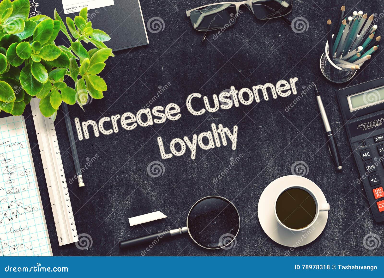 Increase Customer Loyalty on Black Chalkboard. 3D Rendering Stock Photo ...