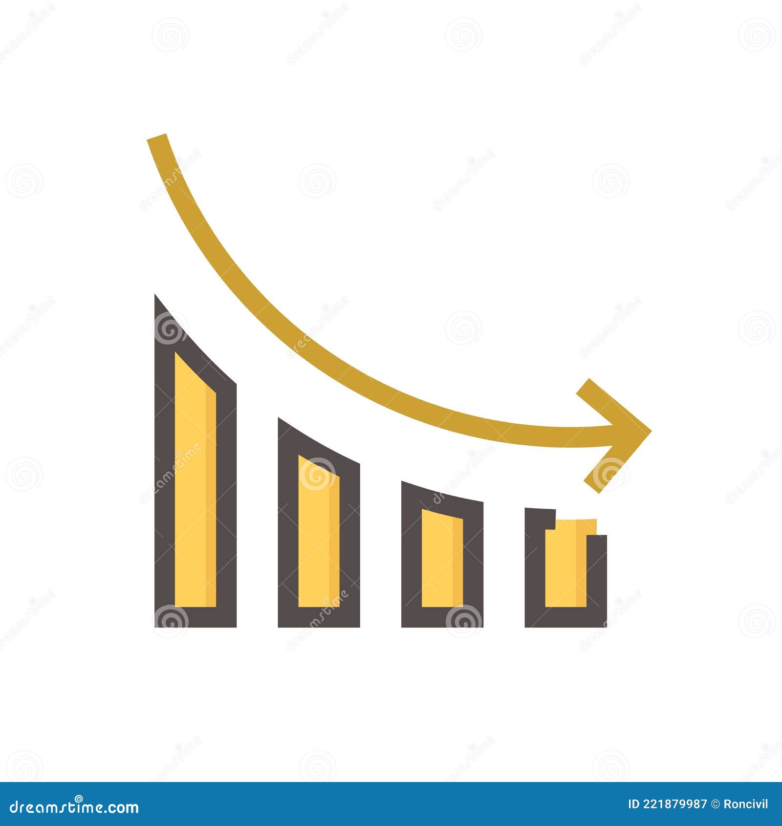 Bar Chart or Bar Graph Decreasing Vector Icon with Drop Down Arrow ...