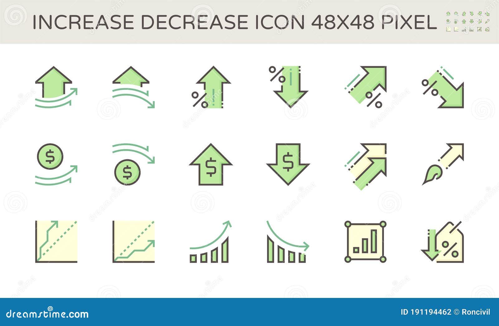 Increase Decrease And Arrow Vector Icon Set Design, 48x48 Pixel Perfect And Editable Stroke ...