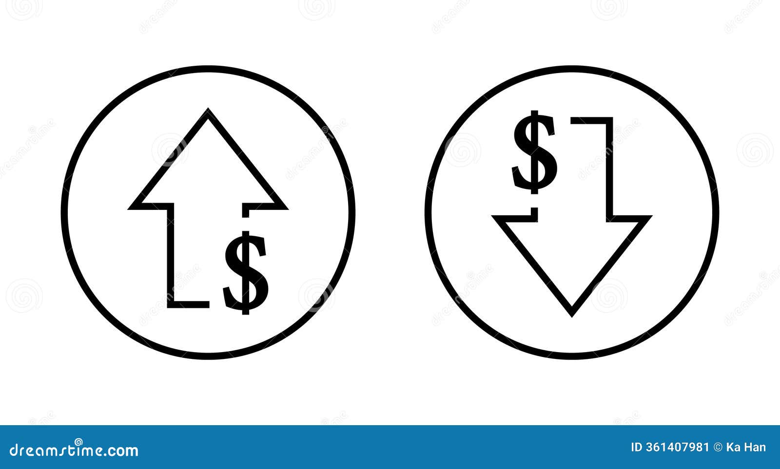 Increase and Decrease Dollar Arrow Icon on Circle Line. USD Up and Down ...