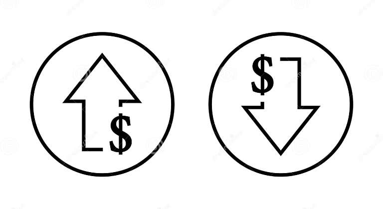 Increase and Decrease Dollar Arrow Icon on Circle Line. USD Up and Down Sign Symbol Stock ...
