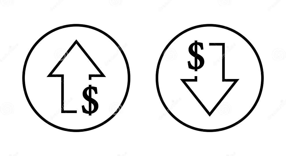 Increase and Decrease Dollar Arrow Icon on Circle Line. USD Up and Down Sign Symbol Stock ...