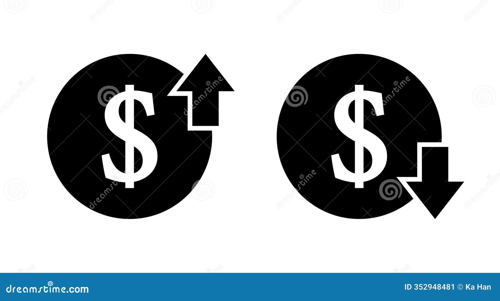 Increase and Decrease Dollar Price Icon. Up and Down Currency Arrow Sign Symbol Stock ...