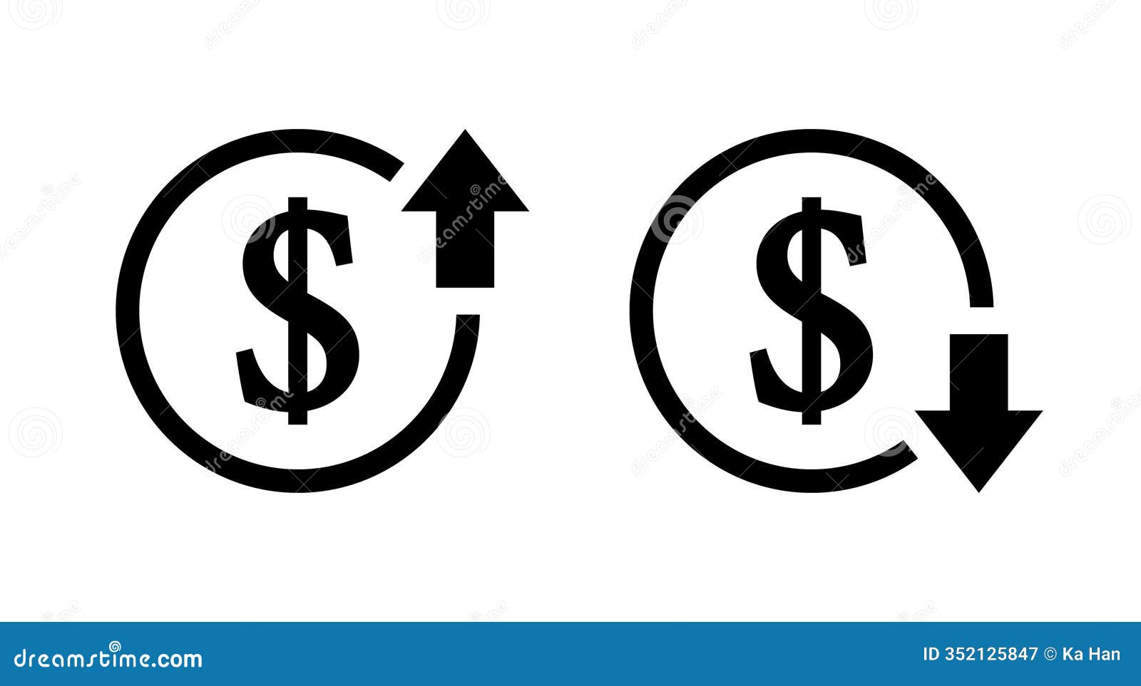 Increase and Decrease Dollar Price Icon. Up and Down Currency Value Sign Symbol Stock ...
