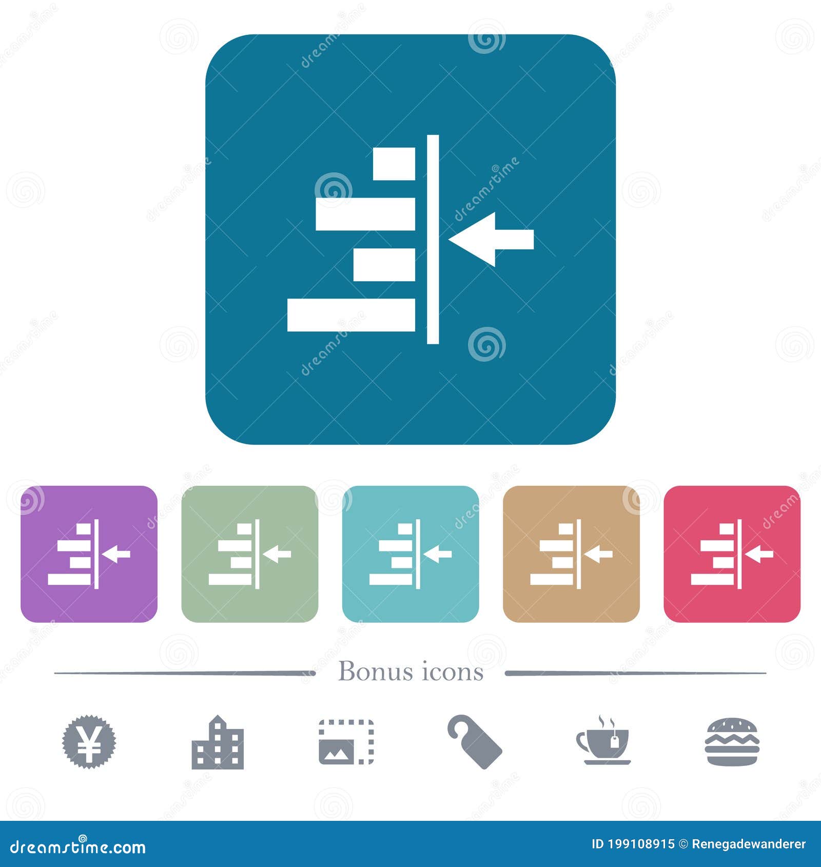 Increase Right Indentation of Content Flat Icons on Color Rounded Square Backgrounds Stock ...