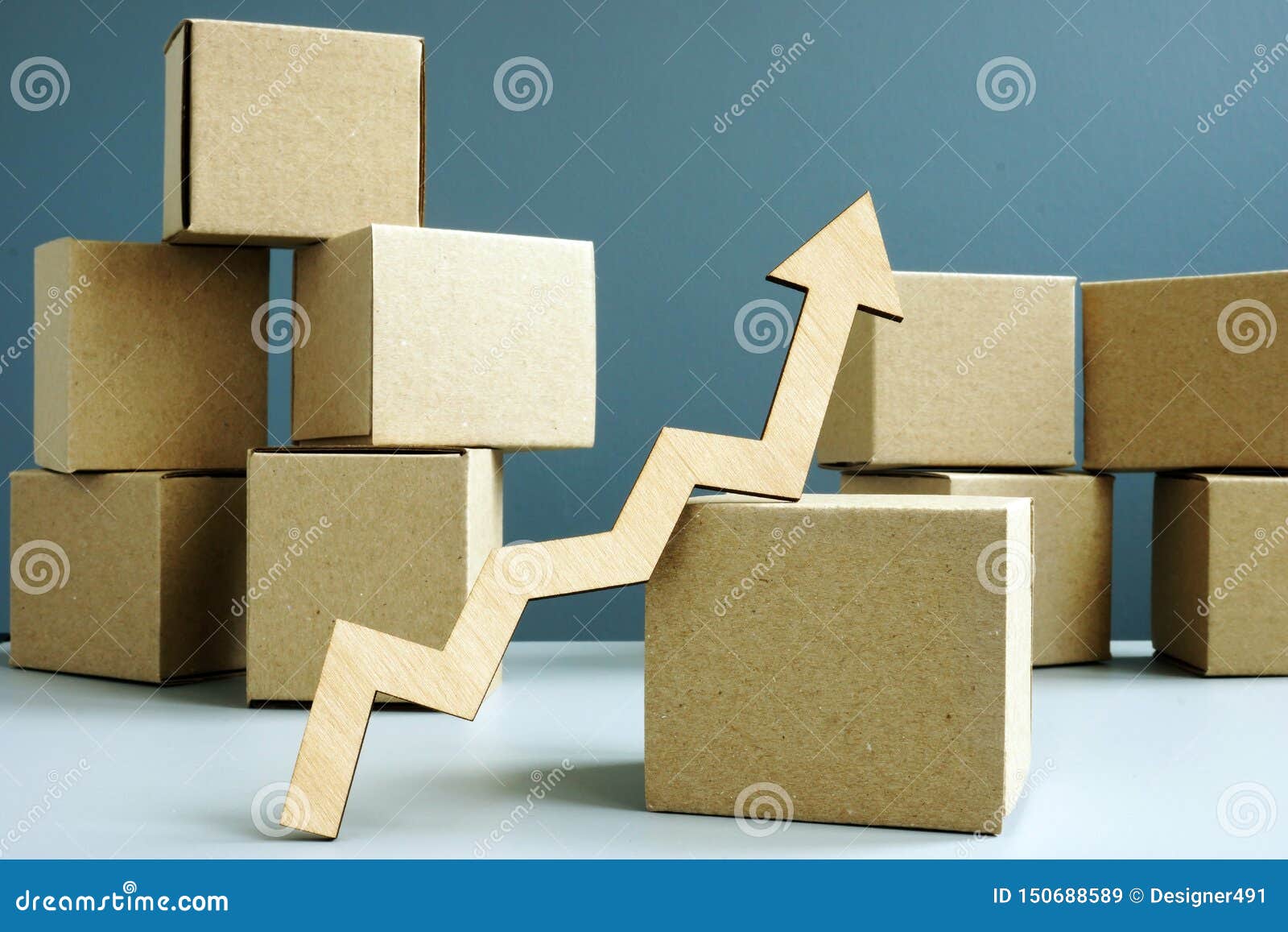 Increase Sales Concept. Cardboard Boxes and Arrow Stock Image - Image ...