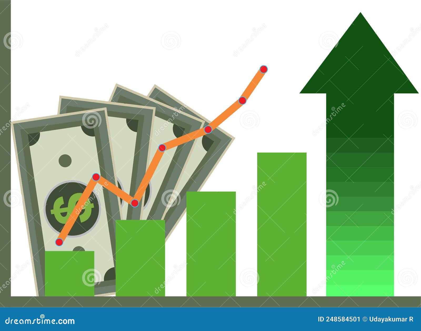 Increase Value Graph and Money Stock Market Value Icon. Stock Vector ...