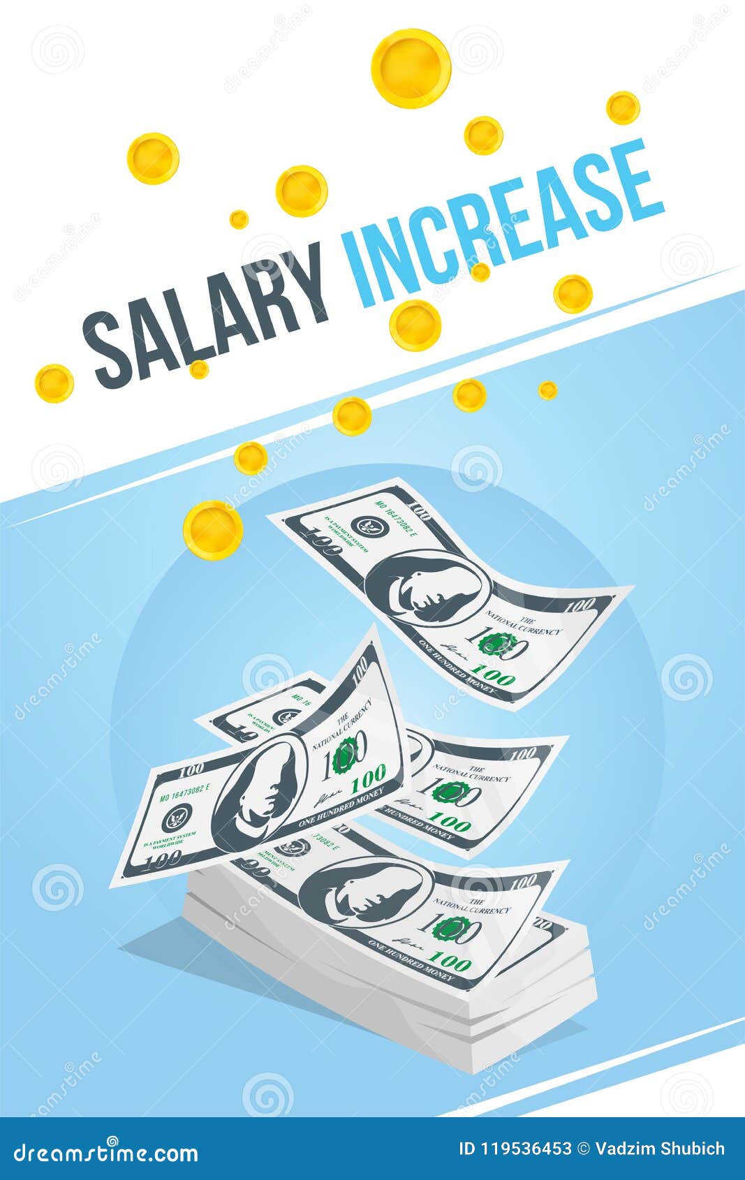 Increase of Wages. Banner with Bundle of Money and Icon Coins Stock ...