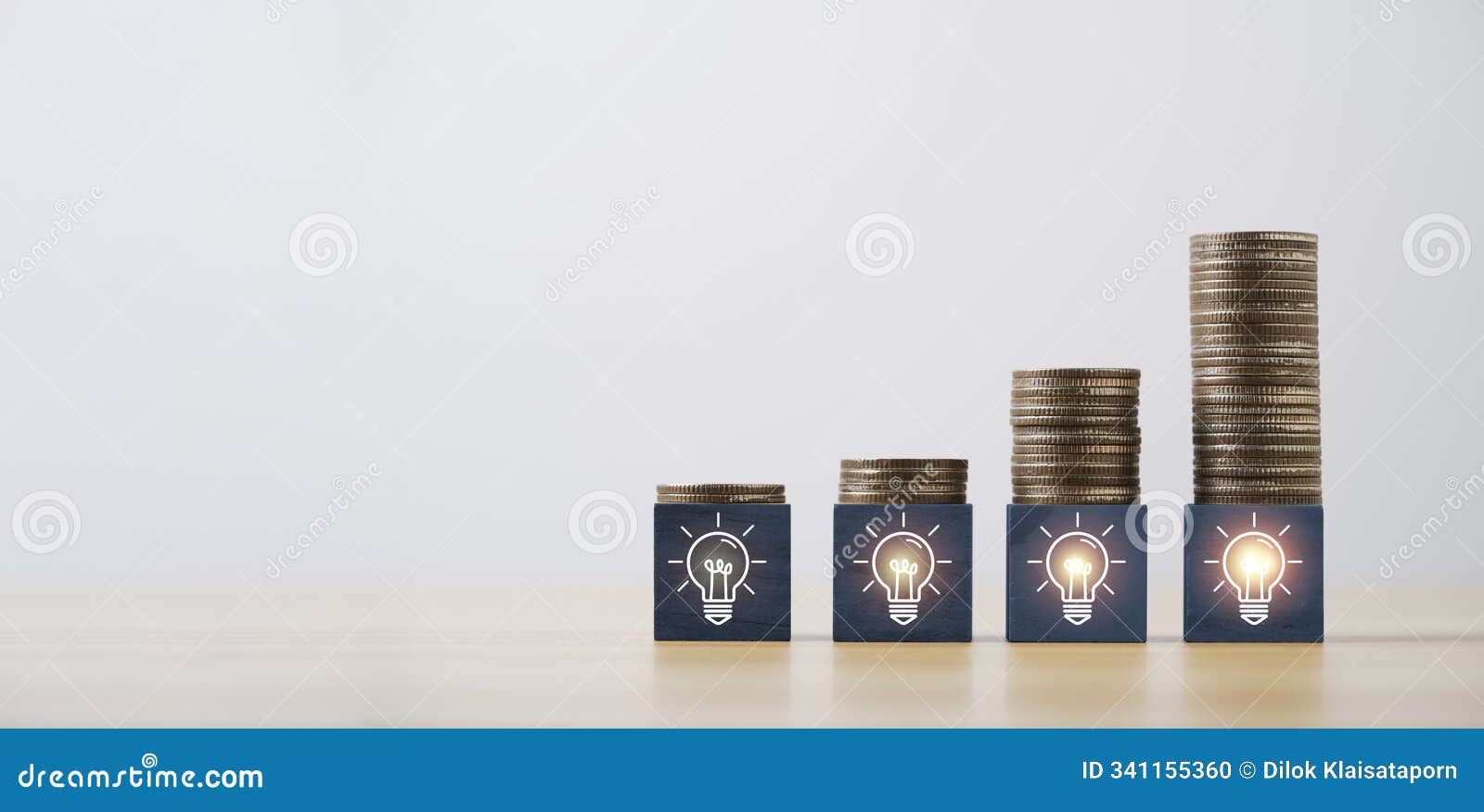Increasing Coins Stacking on Glowing Lightbulb Icon for Problem Solving ...