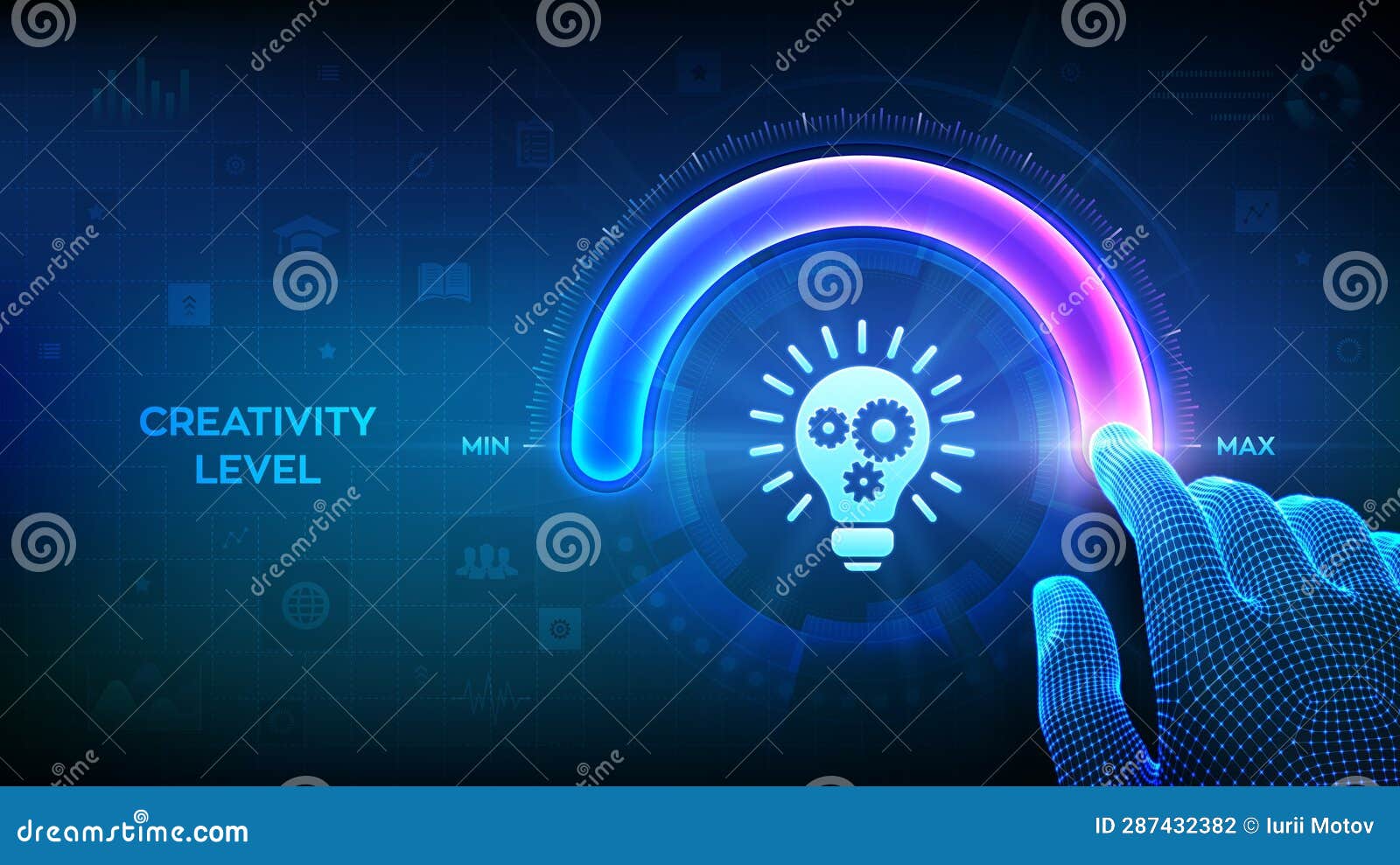 Increasing Creativity Level. Wireframe Hand Turning A Creativity Levels ...