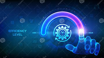 Increasing Efficiency Level. Wireframe Hand is Pulling Up To the ...