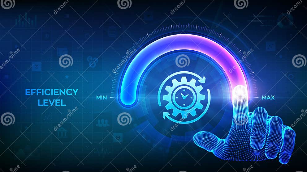 Increasing Efficiency Level. Wireframe Hand is Pulling Up To the ...