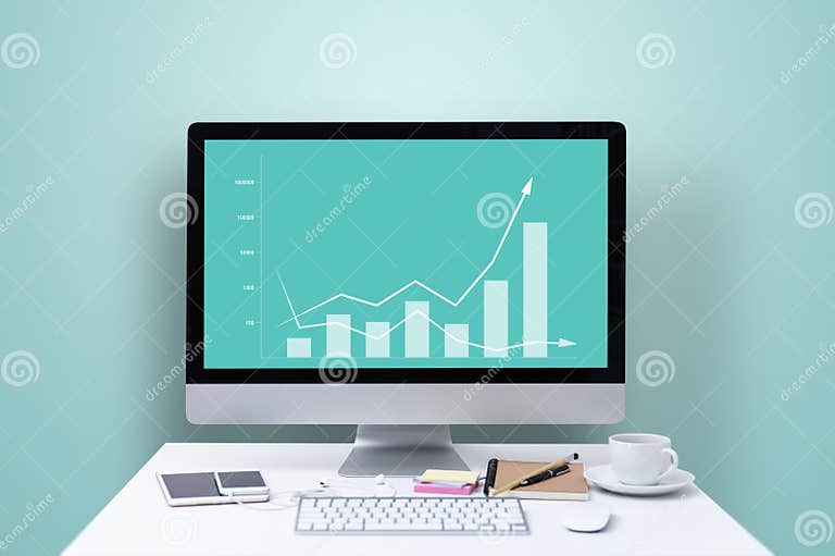Increasing Graph on Computer Screen Stock Photo - Image of achievement ...