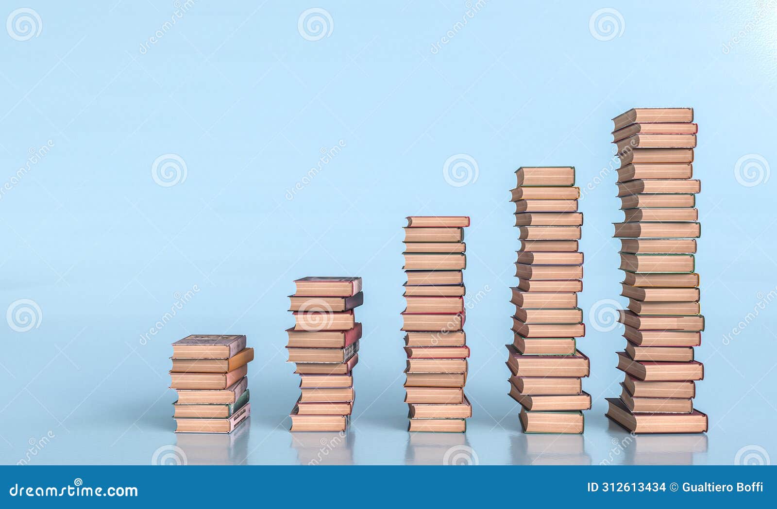 Increasing Stacks of Books on Blue Background Stock Illustration ...