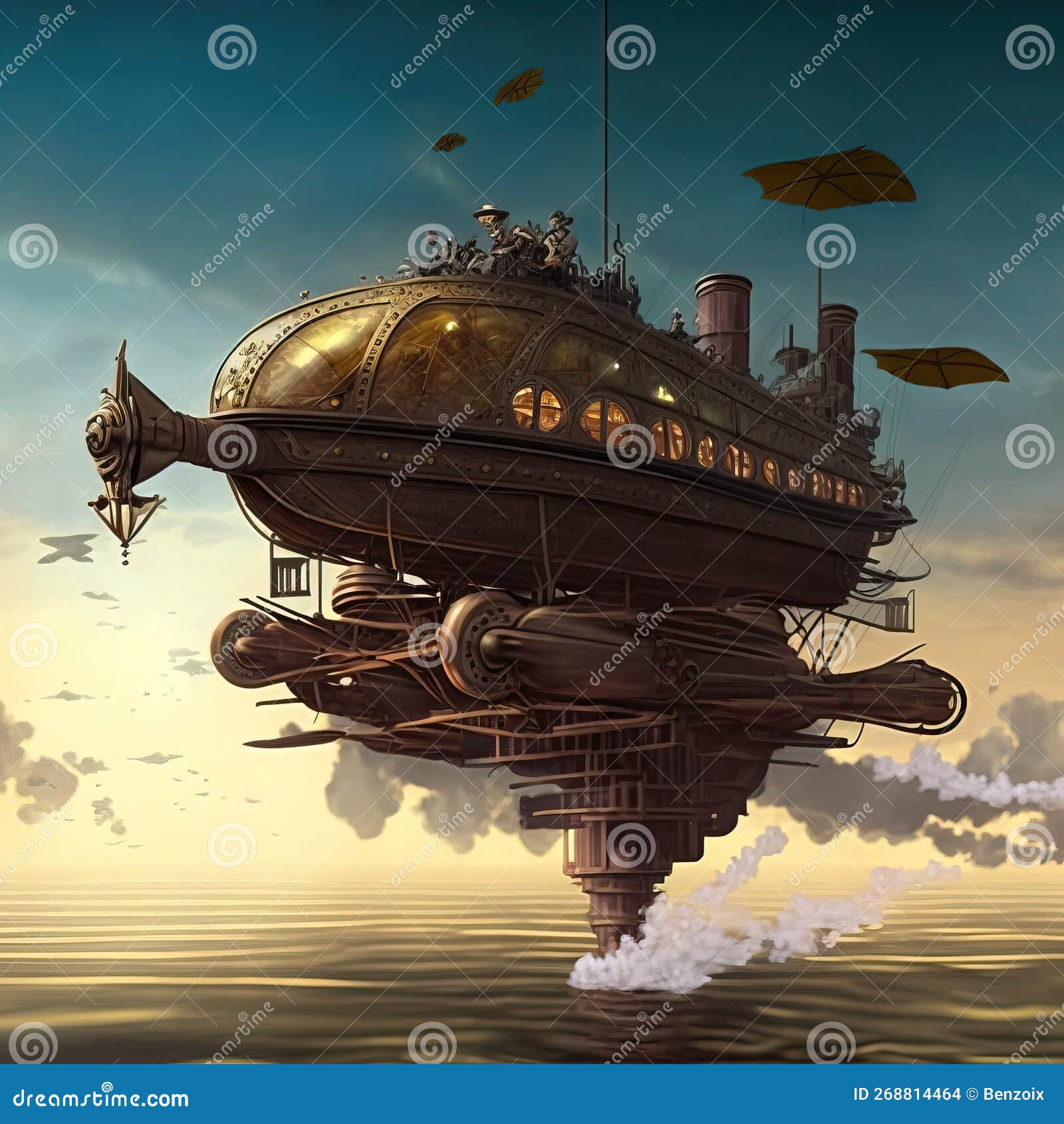Incredible Major Steampunk Balloon Floating Above Water Surface ...