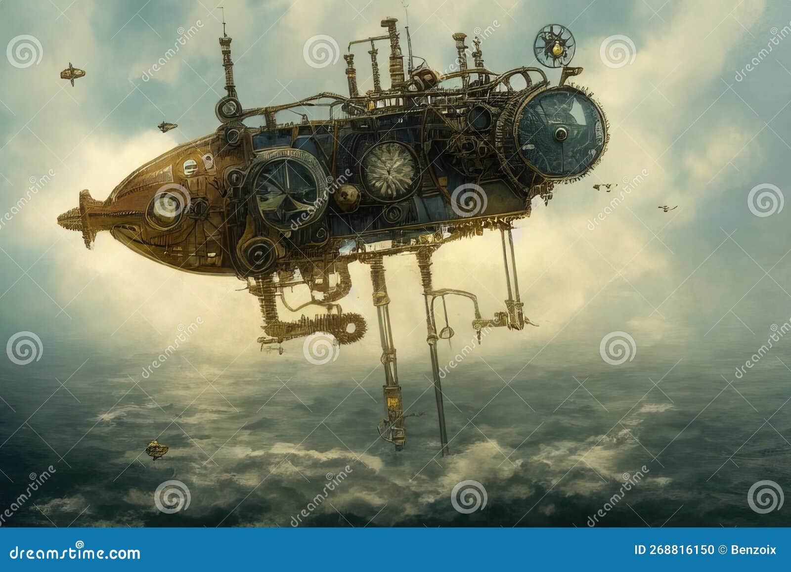 Incredible Major Steampunk Balloon Floating Above Water Surface ...