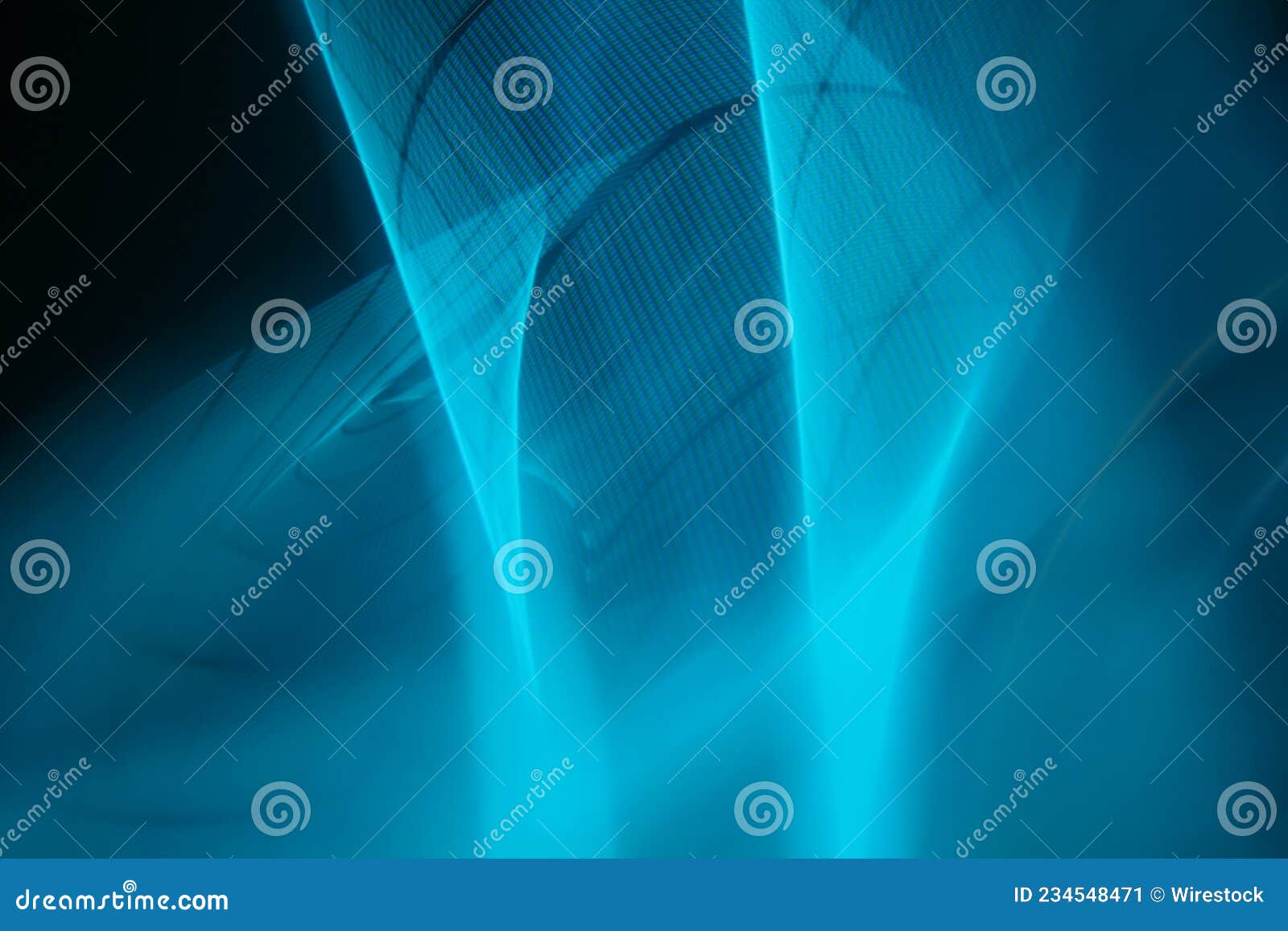 Incredible Reflected Blue Neon Light Layers on Black Background. Stock ...