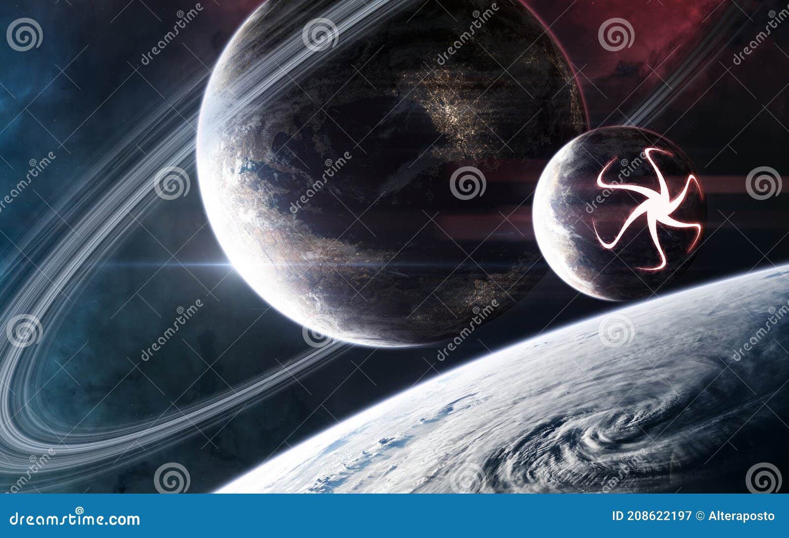 Incredibly Beautiful Space Landscape. Inhabited Deep Space Planet with ...