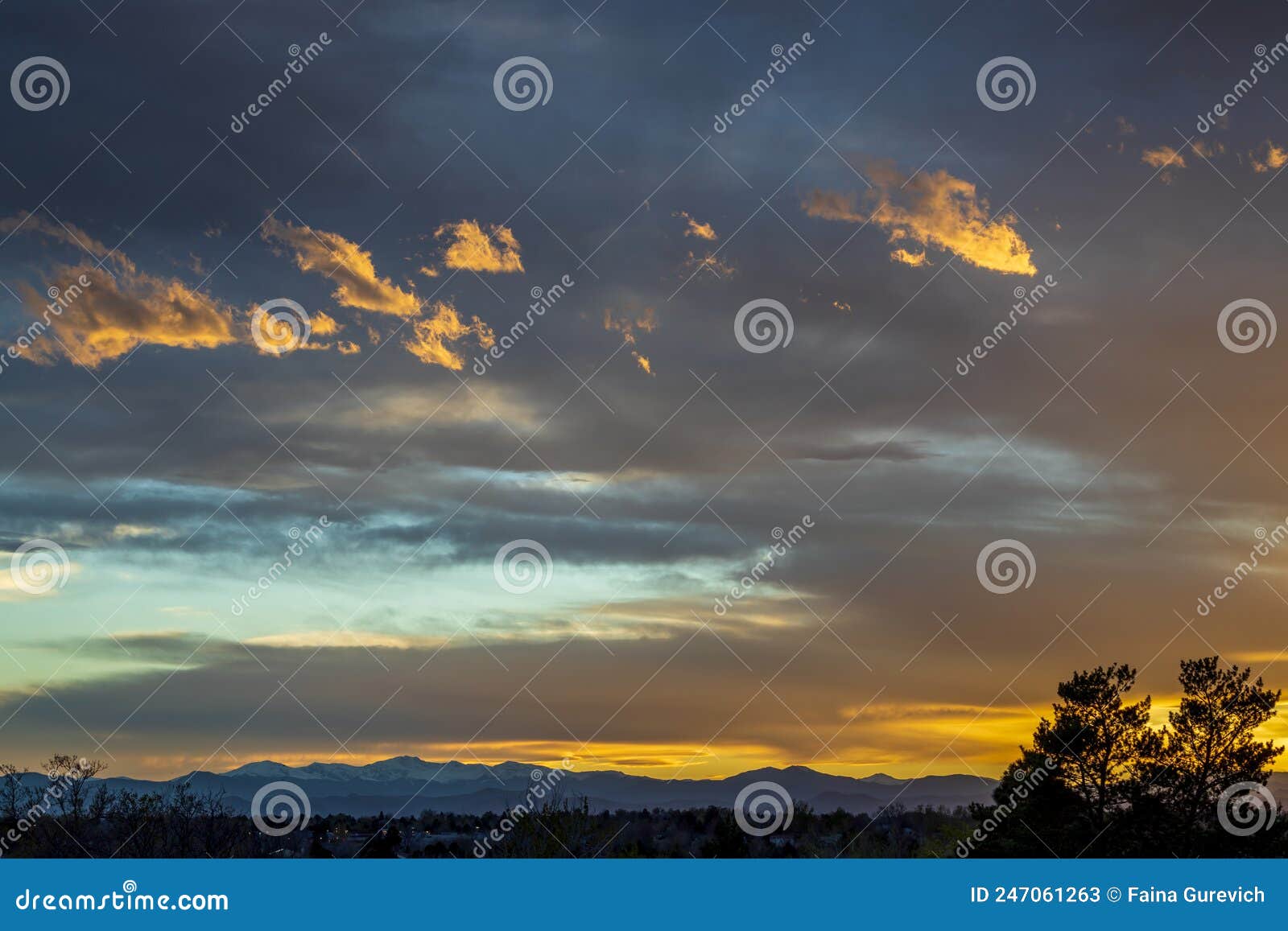 An Incredibly Beautiful Spring Sunset Against the Tree Branches Stock ...