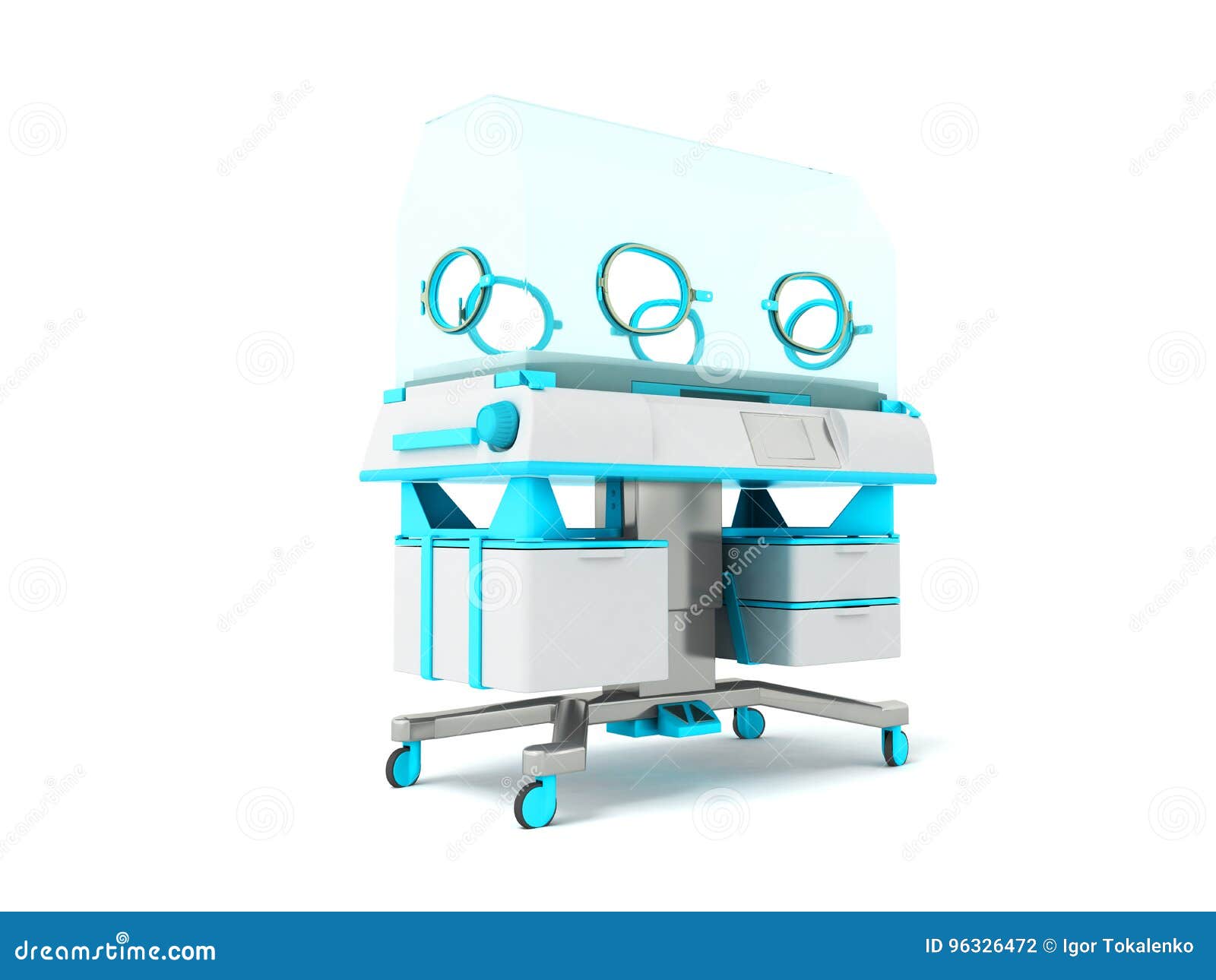 Incubator for Children Blue 3d Rendering on White Background Stock ...