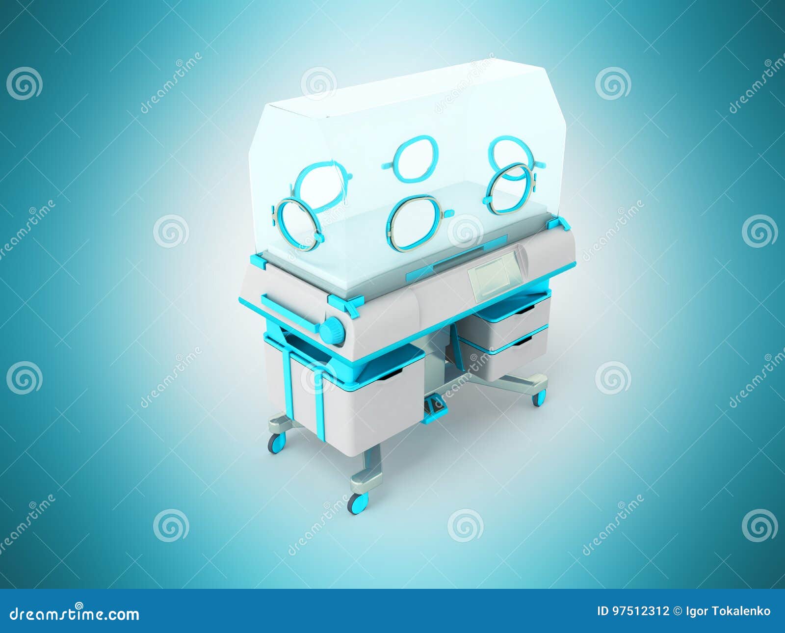 Incubator for Newborns Light Blue 3d Rendering on Blue Background Stock ...