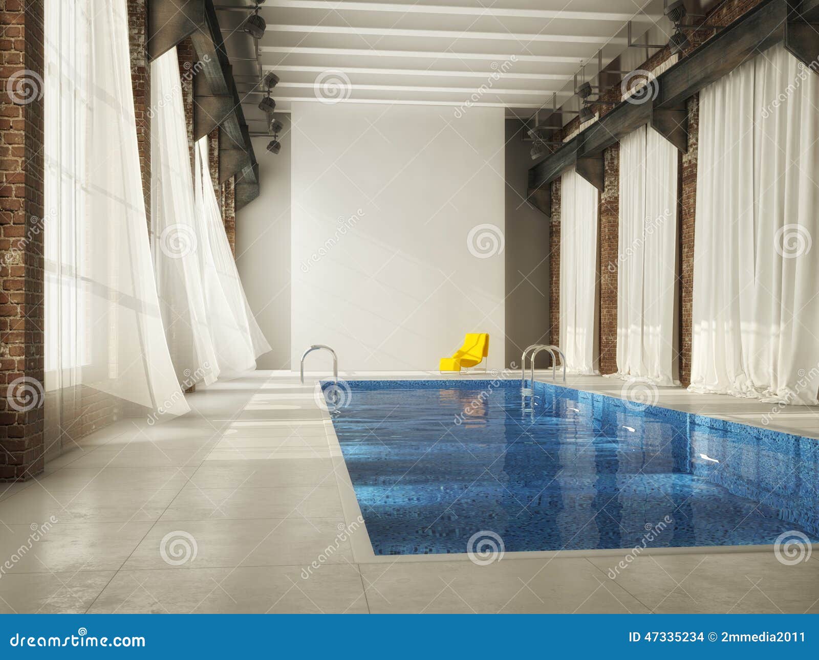 Inddor Swiming Pool in a Loft. 3d Rendering Stock Illustration ...