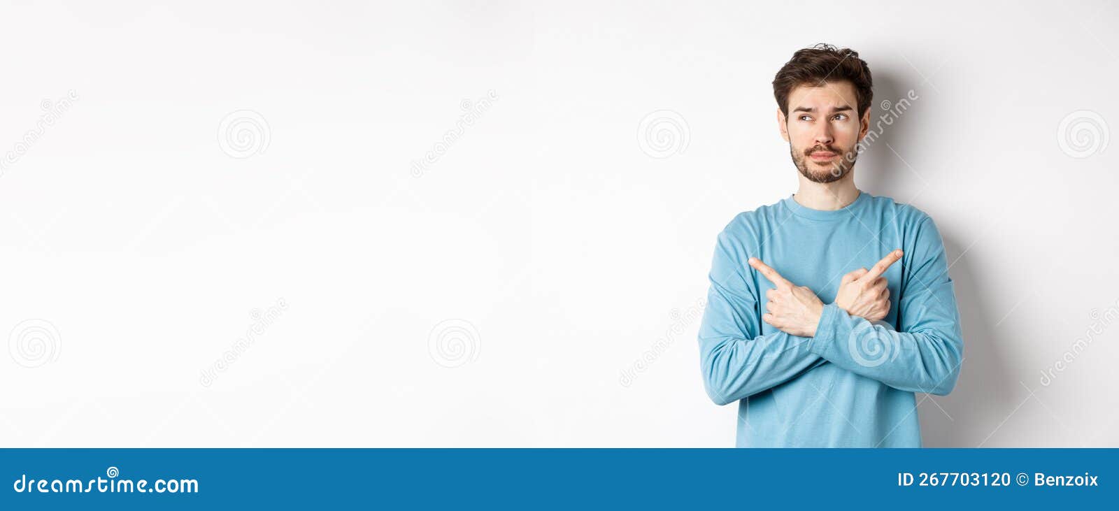 Indecisive Man Making Choice, Pointing Fingers Sideways at Two Variants ...