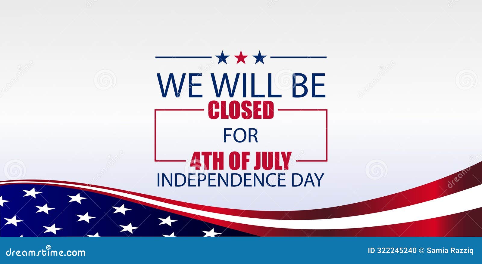 Independence Day Closure Announcement with USA Flag Stock Vector ...