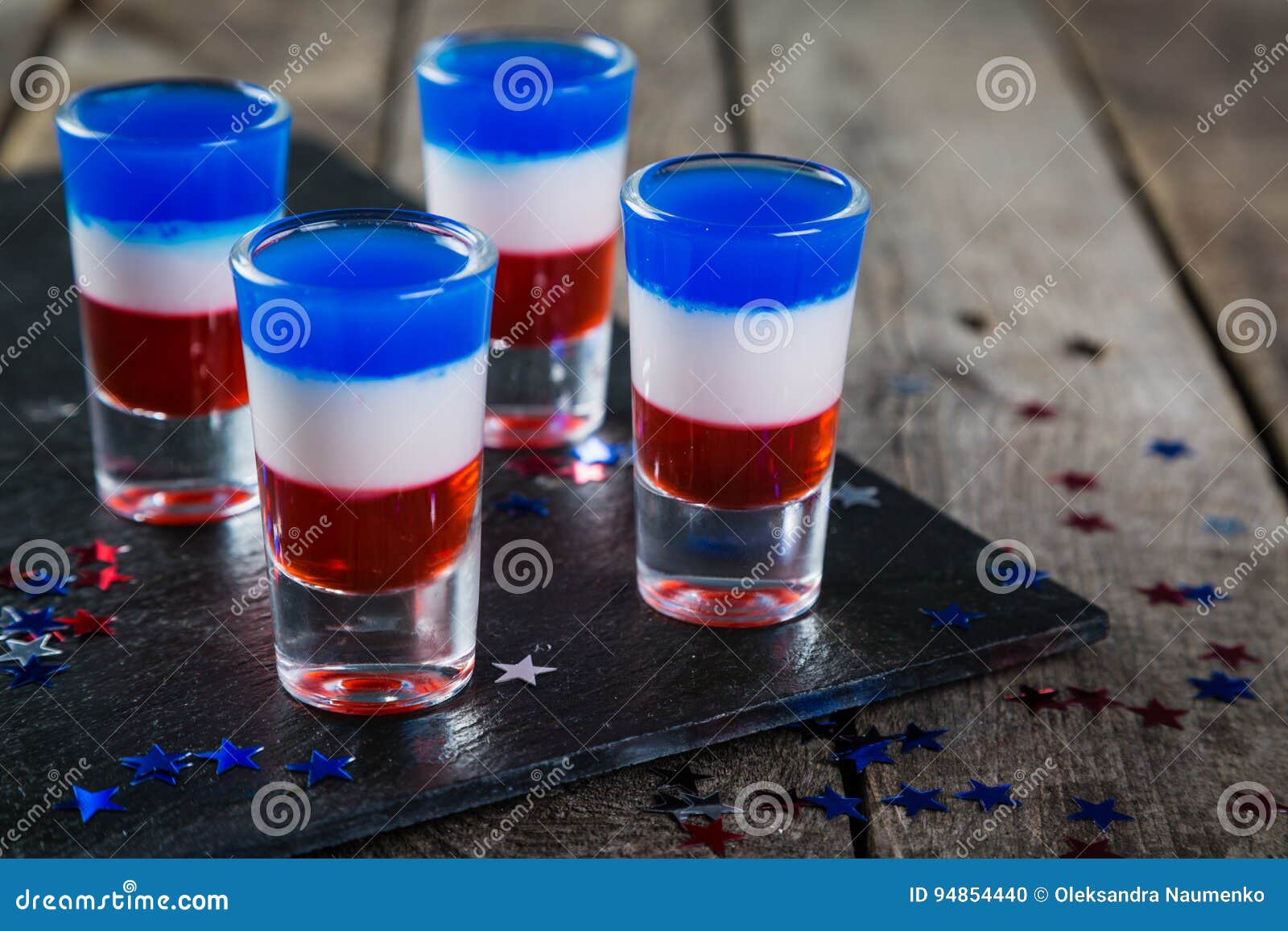 Independence Day Concept - Flag Coloured Short Cocktails on Rustic ...