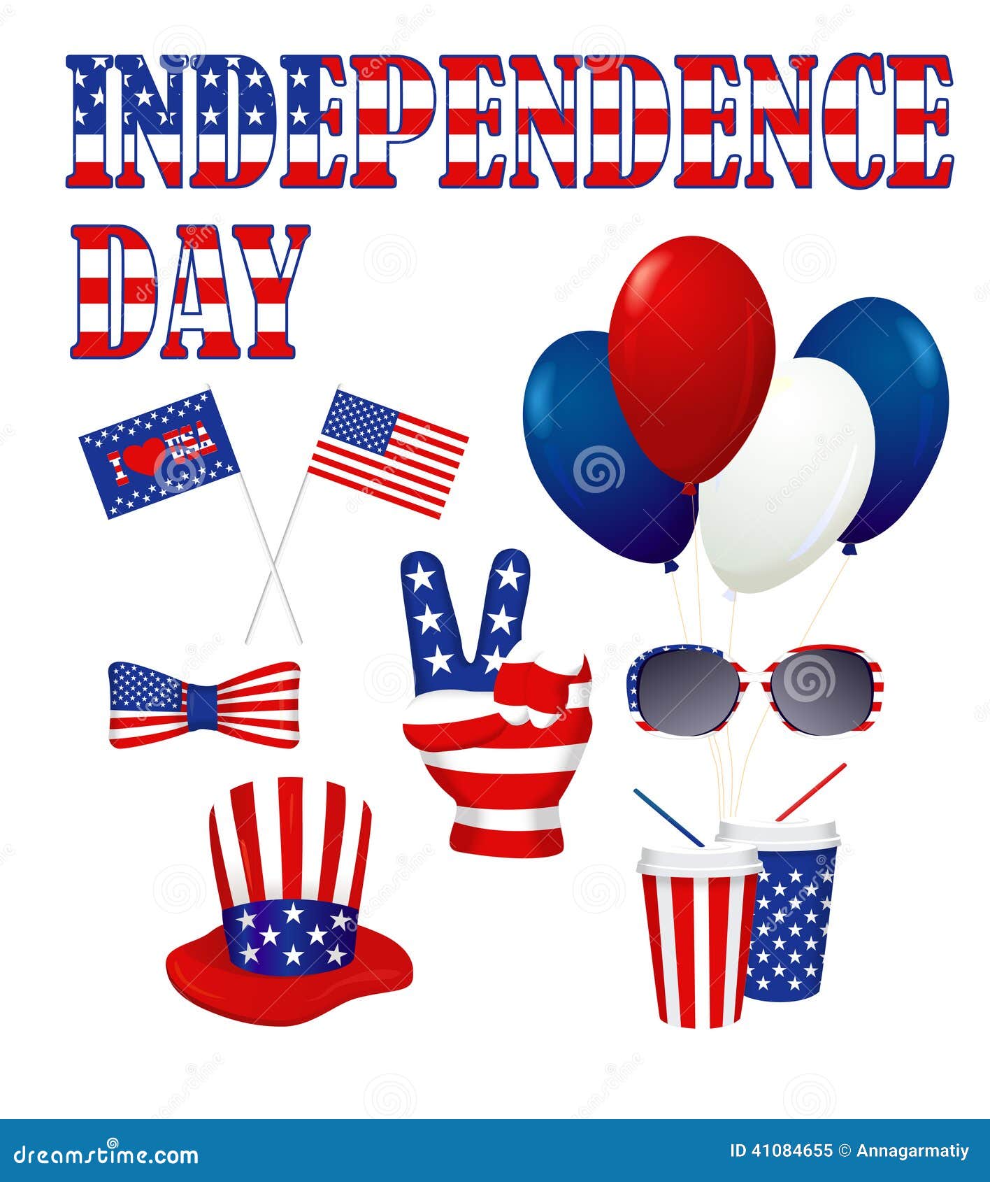 Independence Day Design Elements Set in White. Stock Vector ...