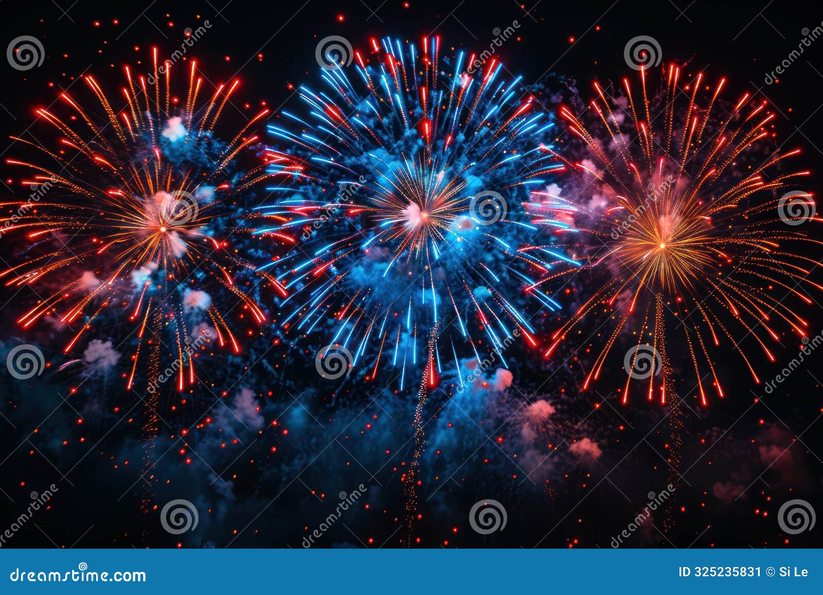 Independence Day Fireworks with American Flag Overlay on Black ...