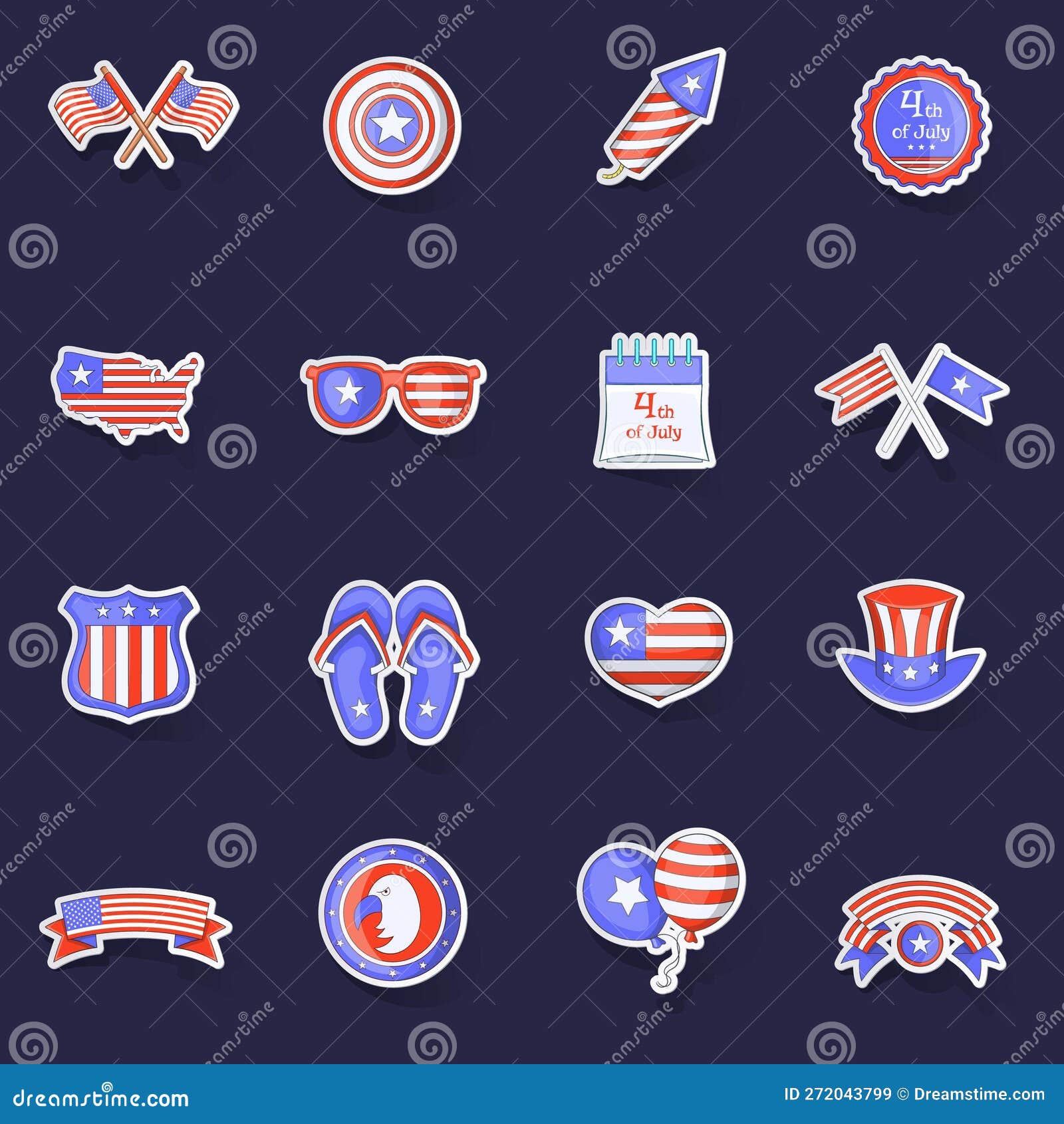 Independence Day Icons Set Vector Sticker Stock Vector - Illustration ...