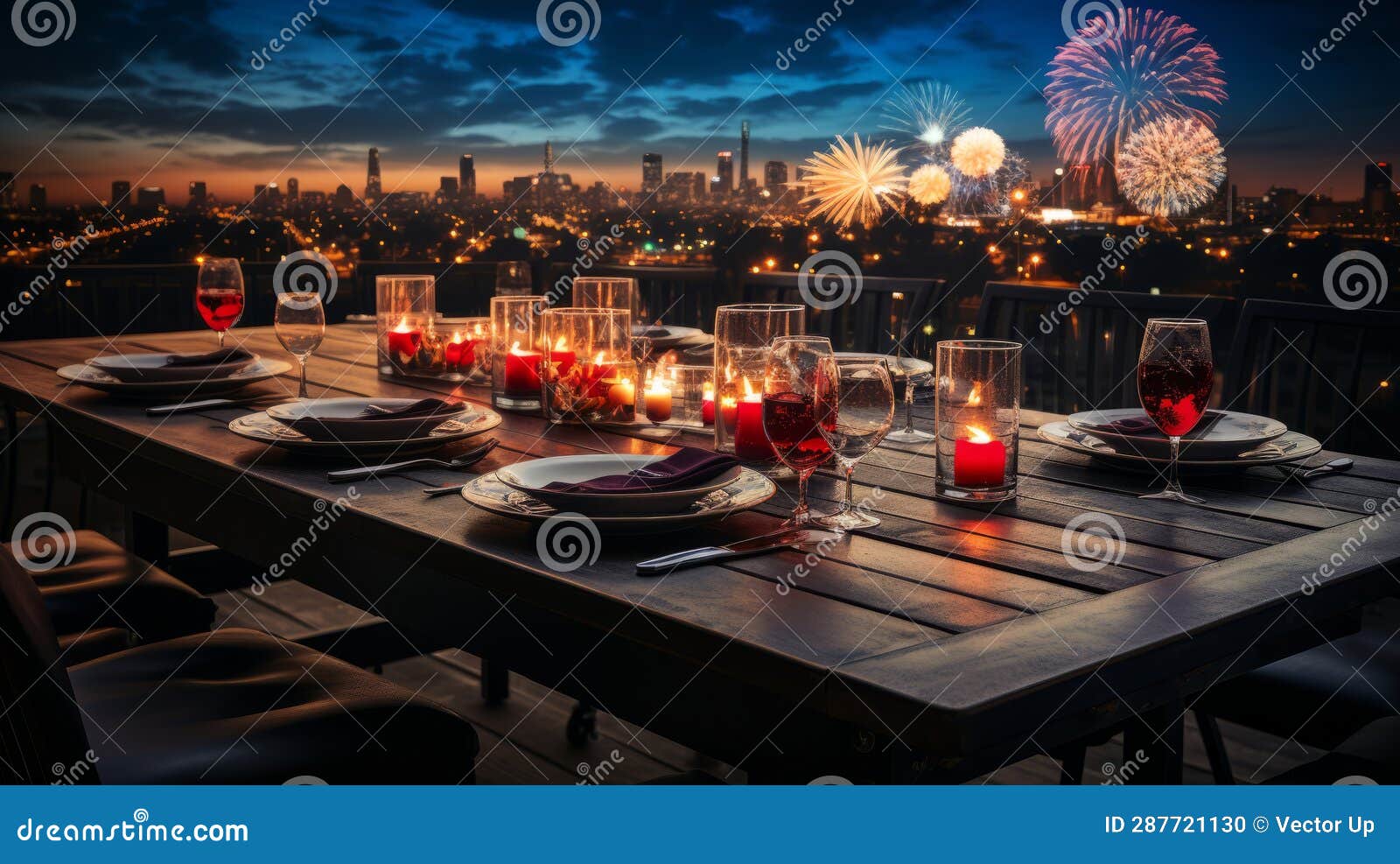 Independence Day Table with Red White and Blue Firewor. Generative AI ...